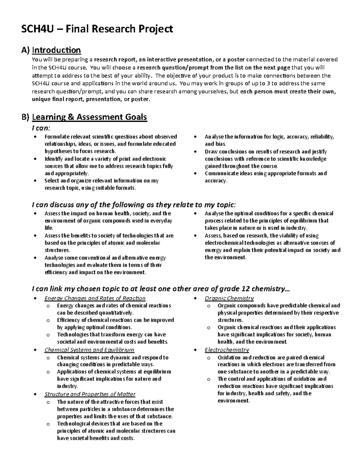 SCH4U - Culminating - Final Project Description - SCH4U – Final ...