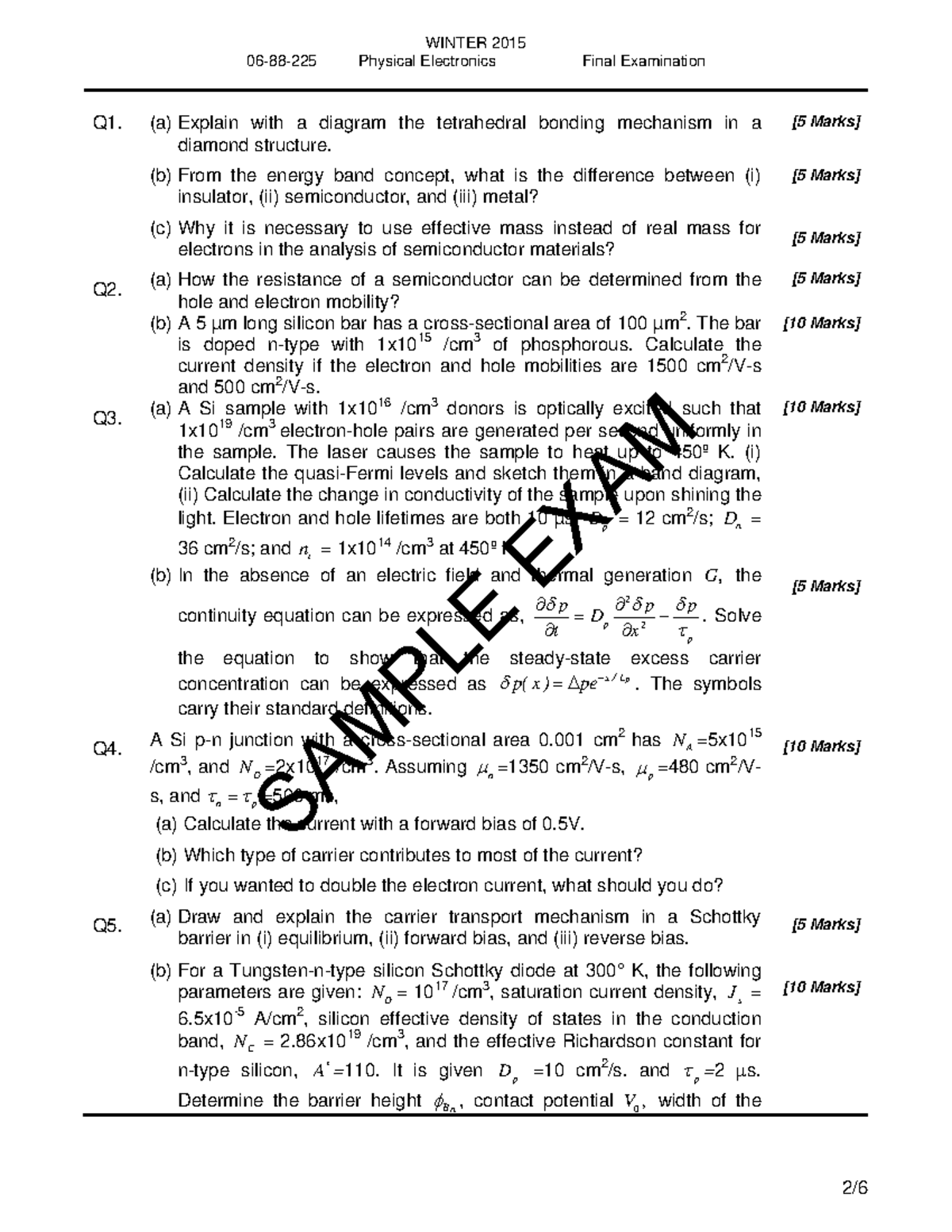 Final exam 5 August 2018, questions - WINTER 2015 06-88-225 Physical ...