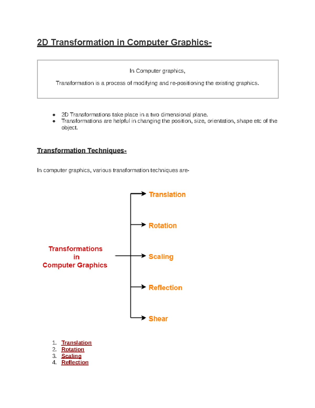 2D Transformation in Computer Graphics-Unit-2 - 2D Transformations take ...