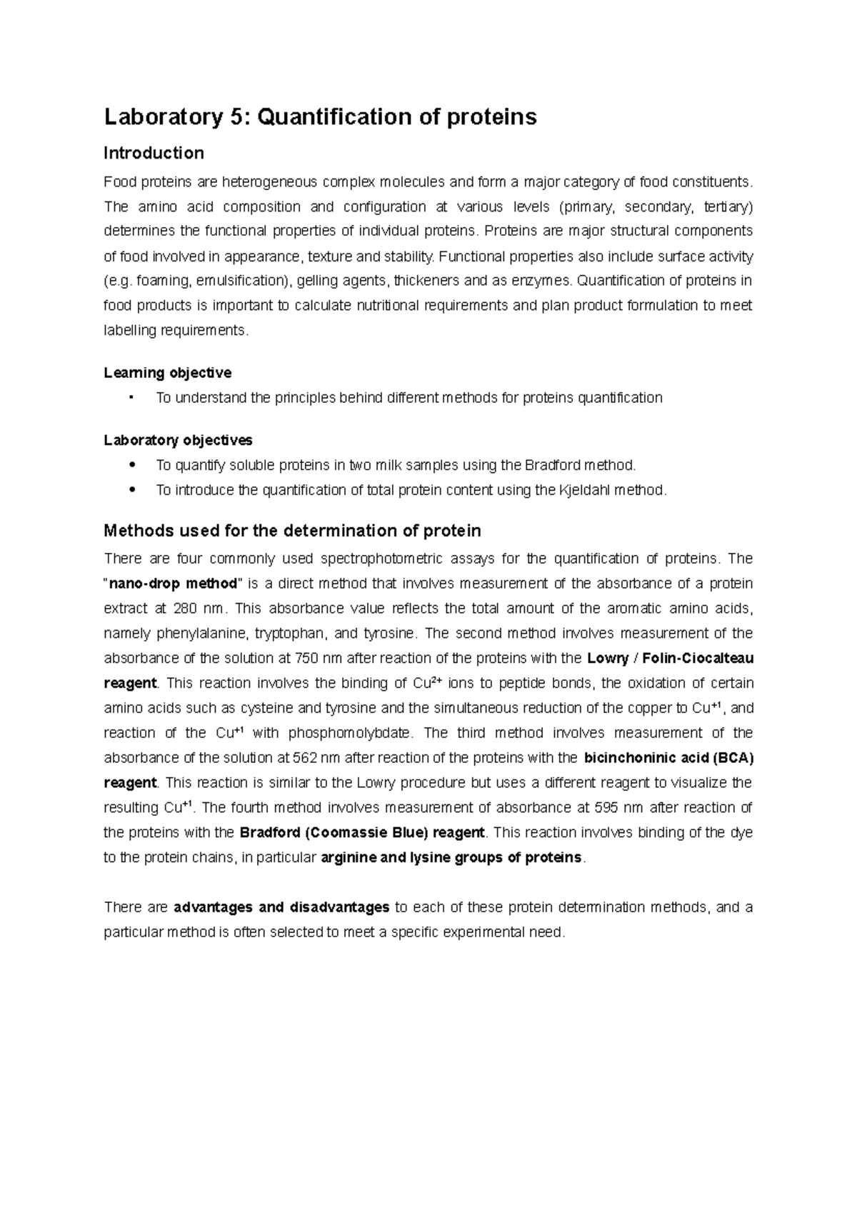 23-05-01 FOSC201 Lab 5 Protein - Laboratory 5: Quantification of proteins Introduction Food ...