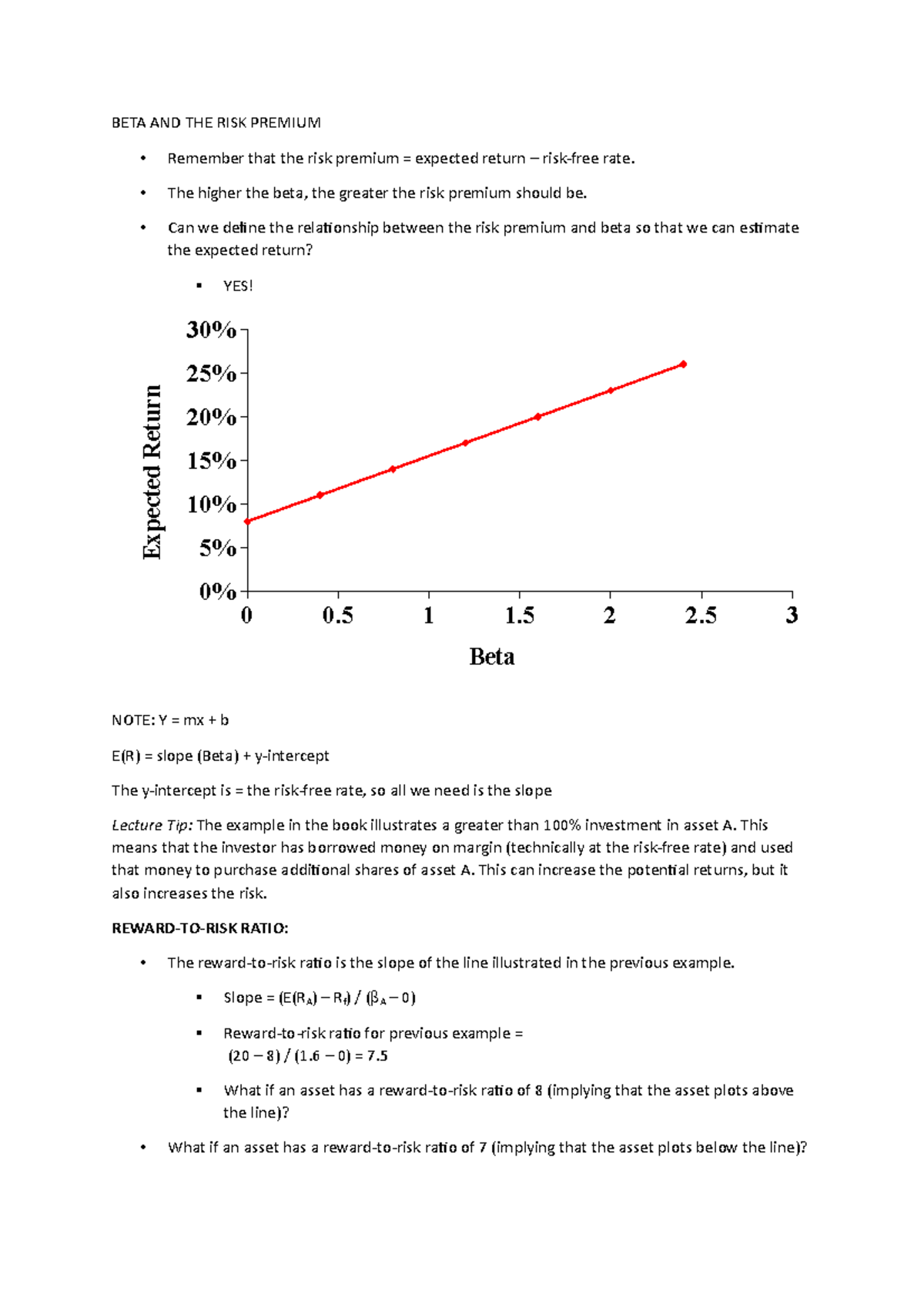 Return, Risk and SML 5 - Investments Lecture - BETA AND THE RISK ...