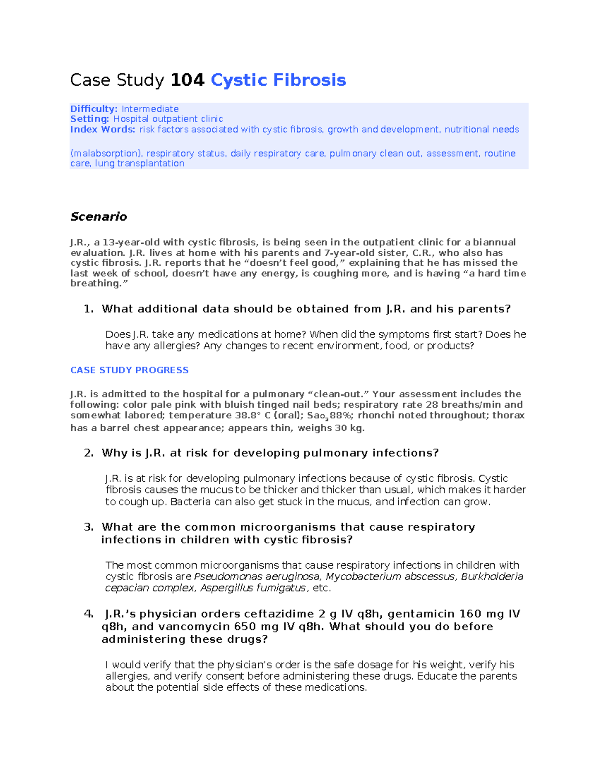 Case Study 104 Cystic Fibrosis - Case Study 104 Cystic Fibrosis ...