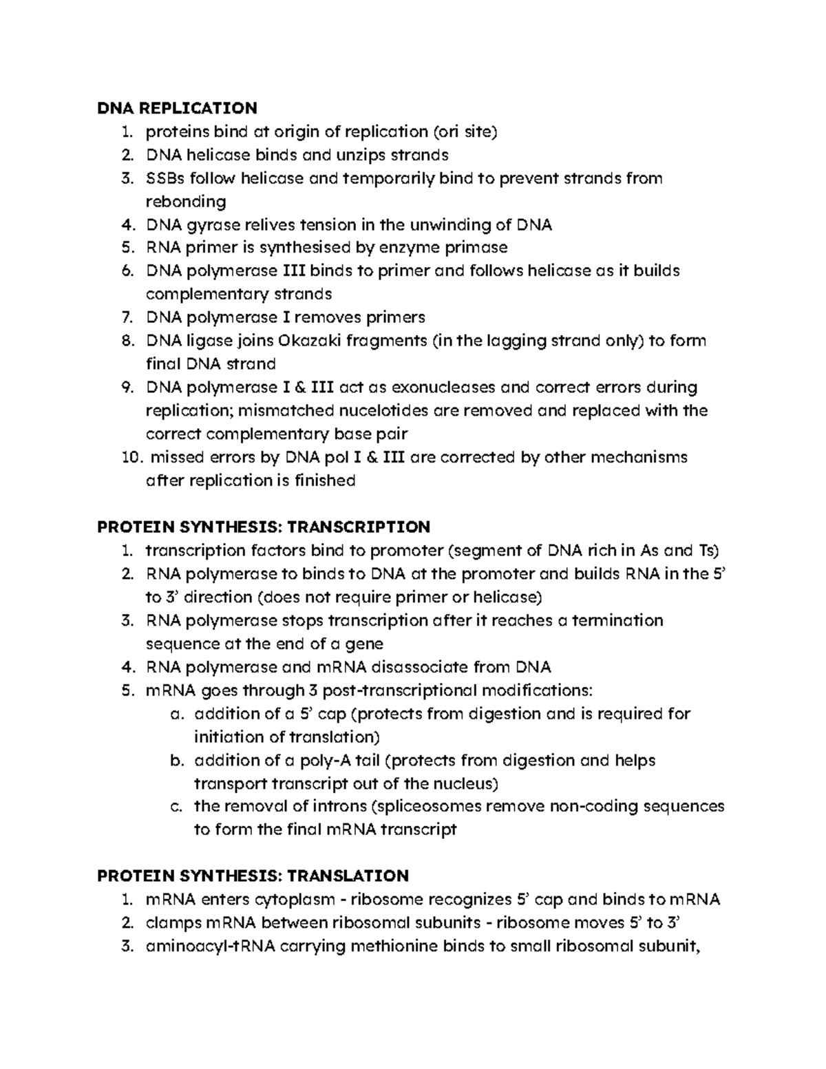 SBI4U genetics (DNA replication, protein synthesis, & control ...