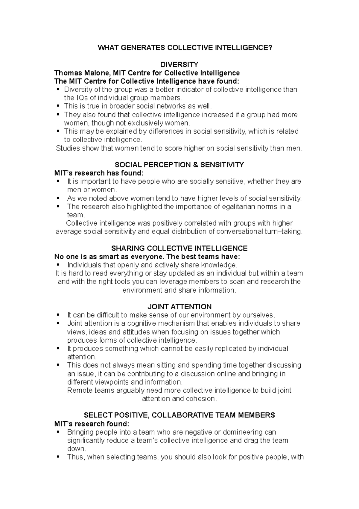 Collective intelligence for businesses - WHAT GENERATES COLLECTIVE ...