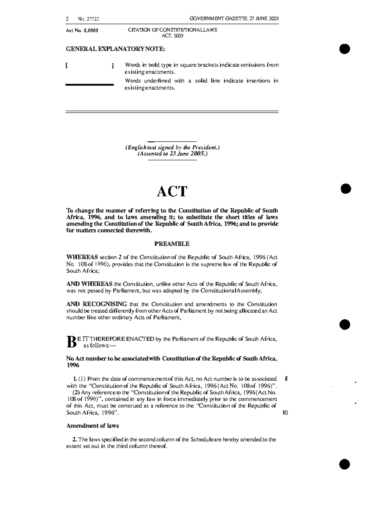 Citation act of 2005 - Lecture notes 2 - 2 No GOVERNMENT GAZETTE, 27 ...