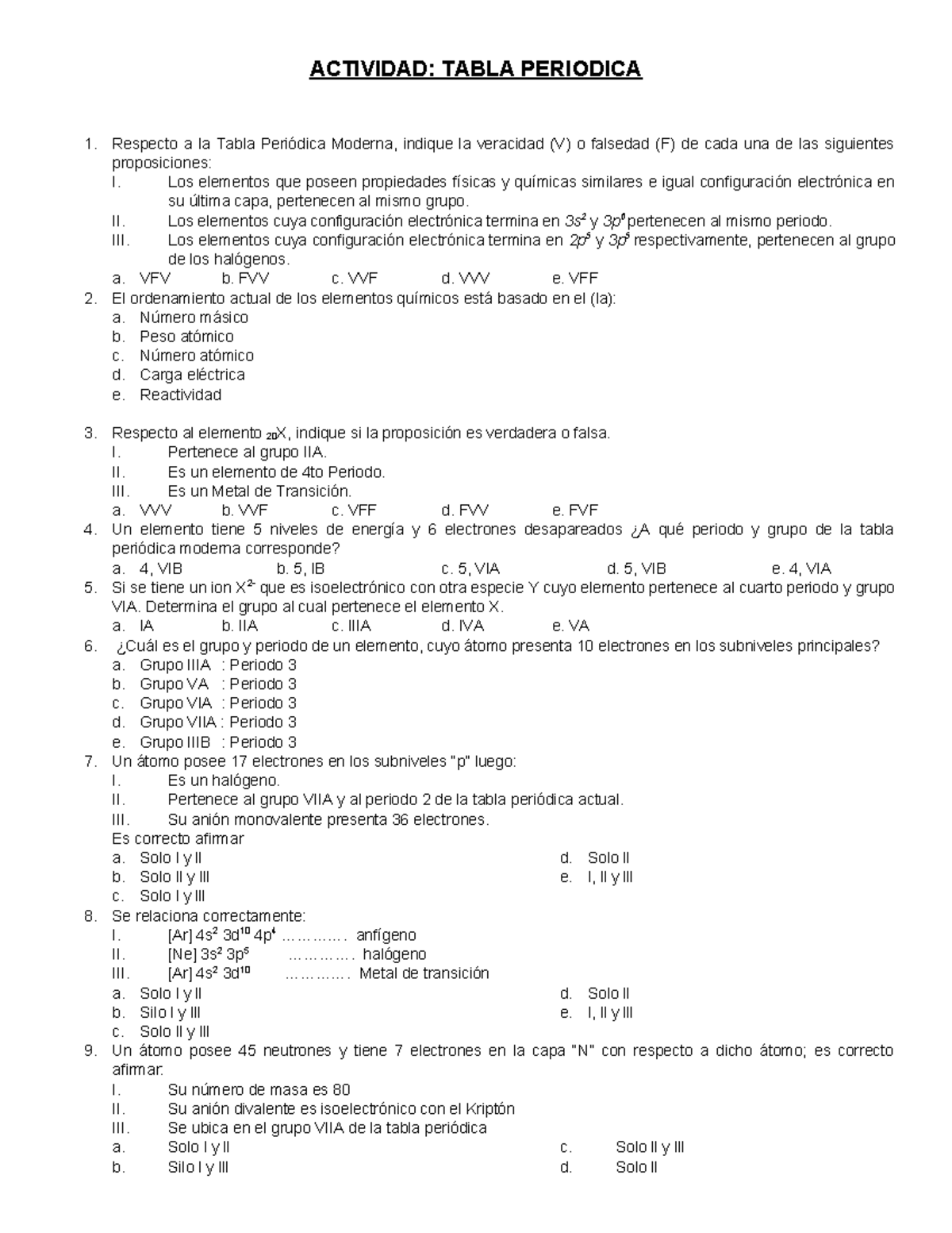 Actividad Tabla periodica - ACTIVIDAD: TABLA PERIODICA Respecto a la ...