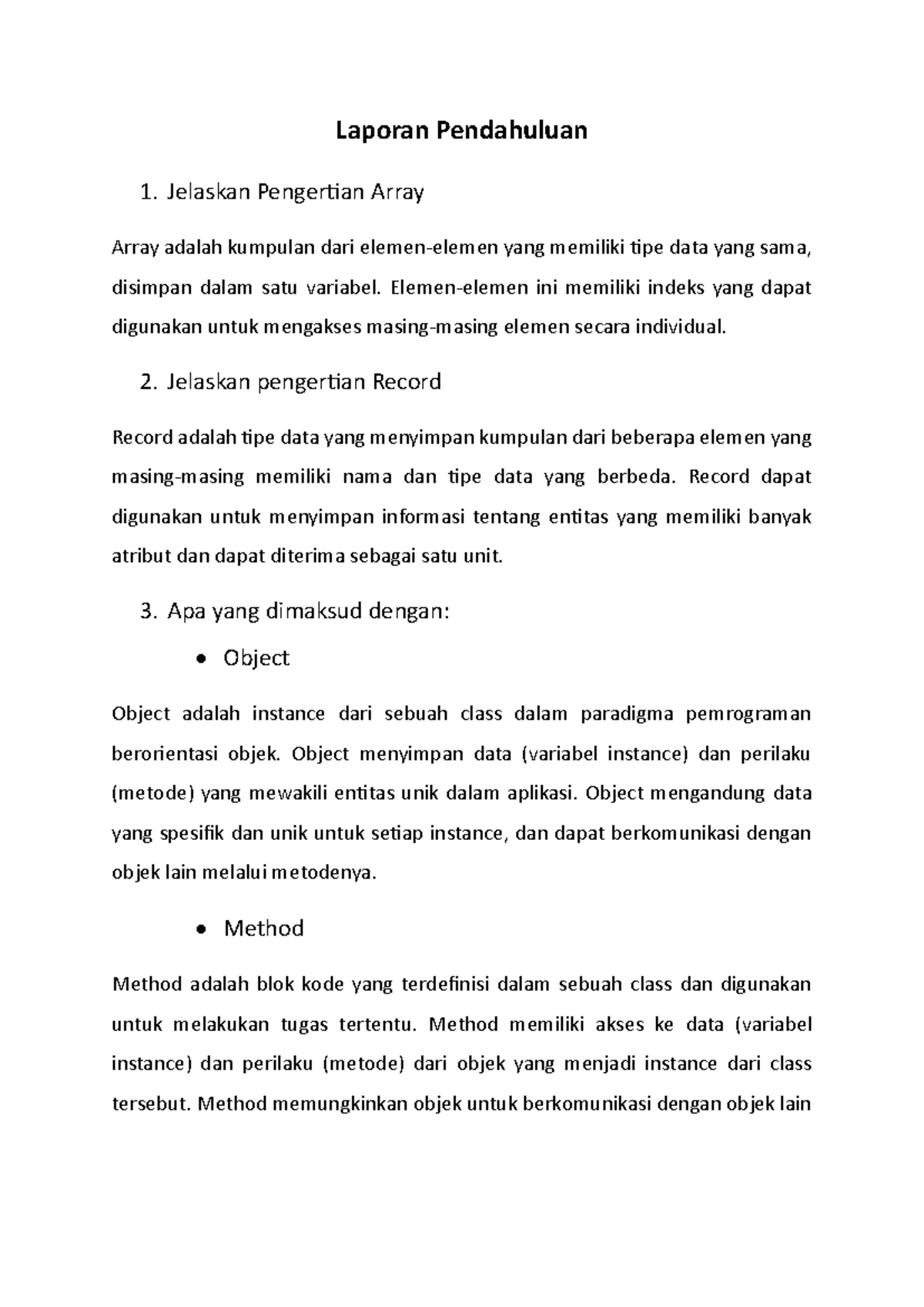 Laporan Pendahuluan Array Struktur Data Laporan Pendahuluan 1 Jelaskan Pengertian Array Array