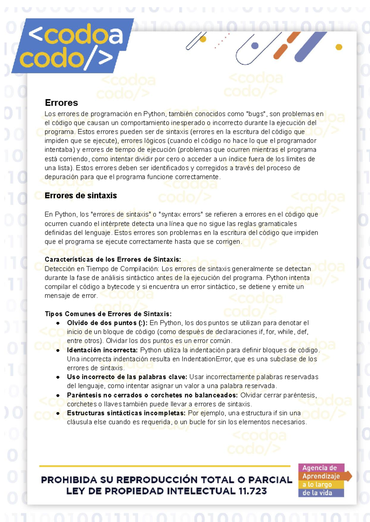 Material Imprimible (11) errores - Errores Los errores de programación en Python, también ...
