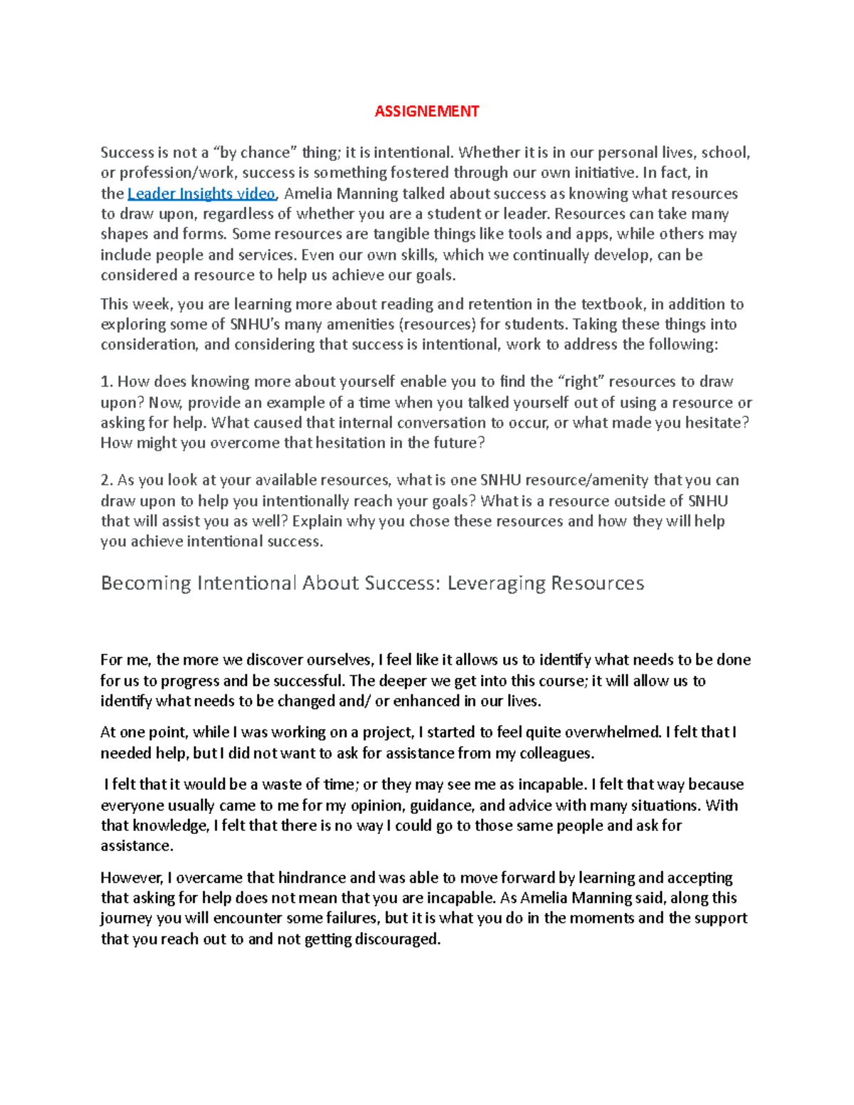 Assignment four4 - ASSIGNEMENT Success is not a “by chance” thing; it ...