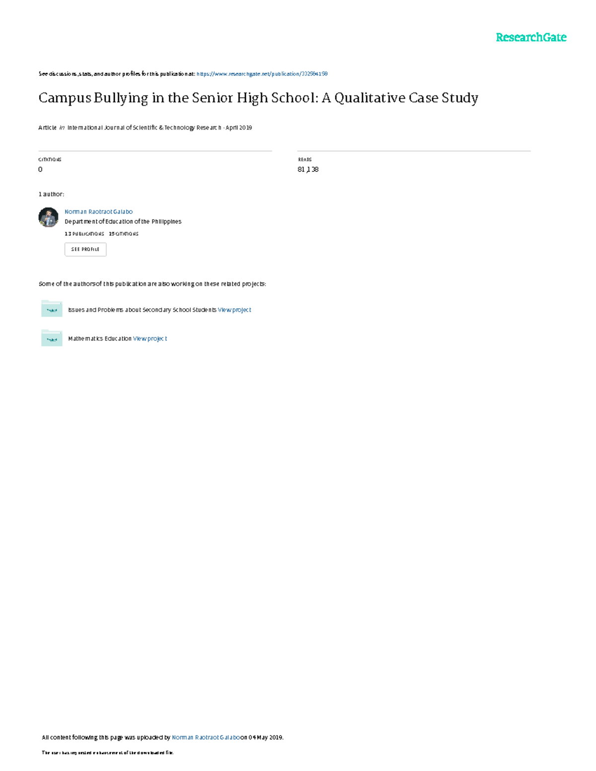 Campus Bullying In The Senior High School A Qualitative Case Study ...