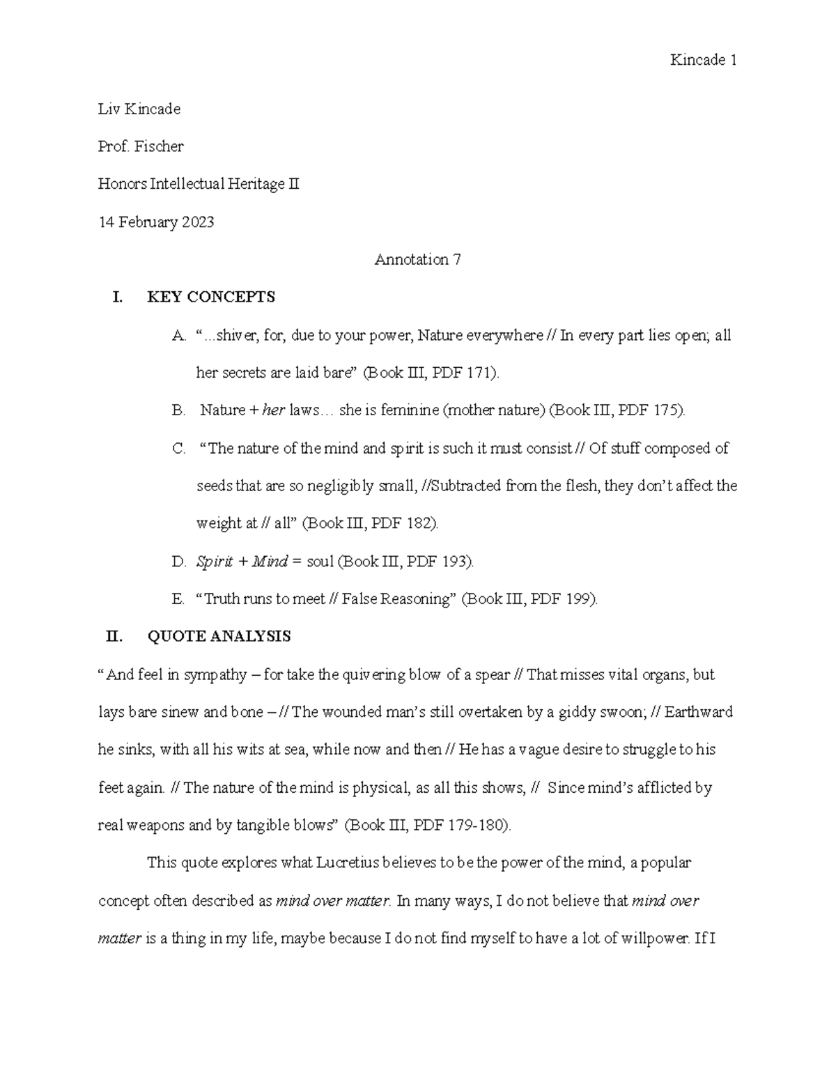 Annotation 7 IH II - Kincade 1 Liv Kincade Prof. Fischer Honors ...