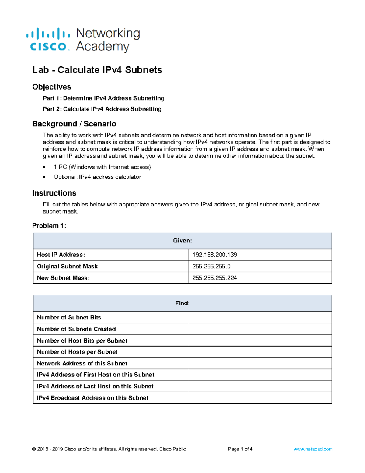 11 Objectives Part 1 Determine Ipv4 Address Subnetting Part 2 Calculate Ipv4 Address