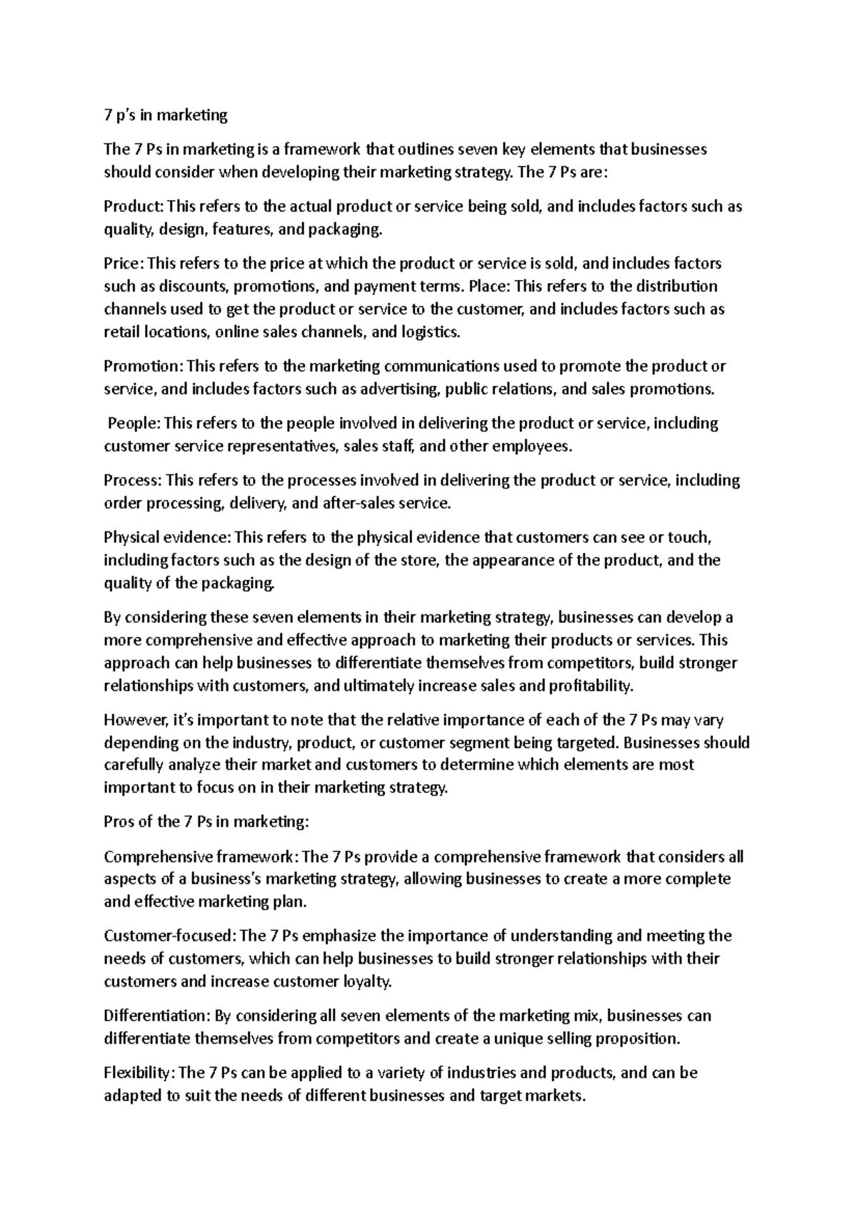 7 p's in marketing - notes and evaluation on 7P's - 7 p’s in marketing ...