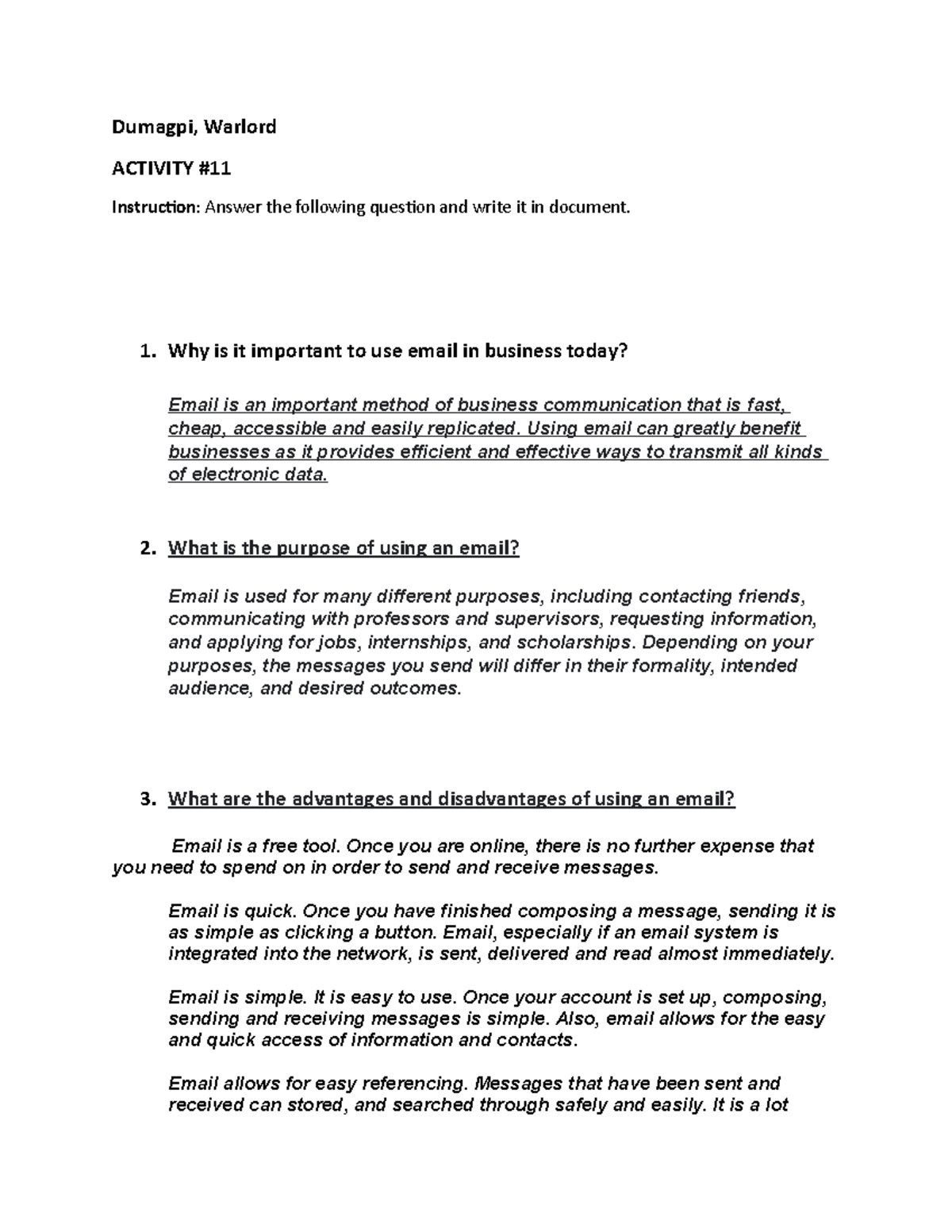 Activity 11 - sfsfsf - Dumagpi, Warlord ACTIVITY Instruction: Answer ...