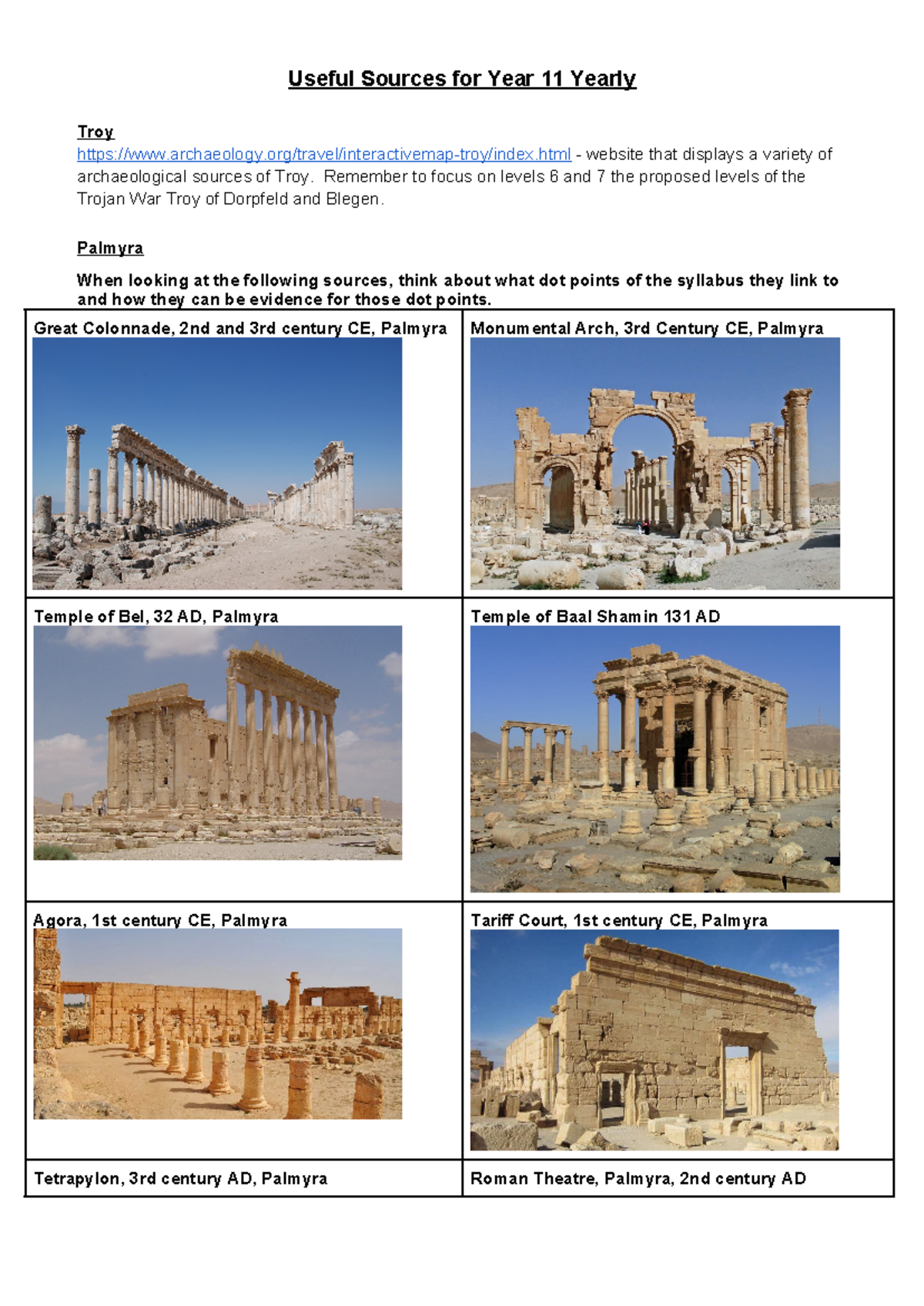 Sources Prelims - Useful Sources for Year 11 Yearly Troy - Studocu