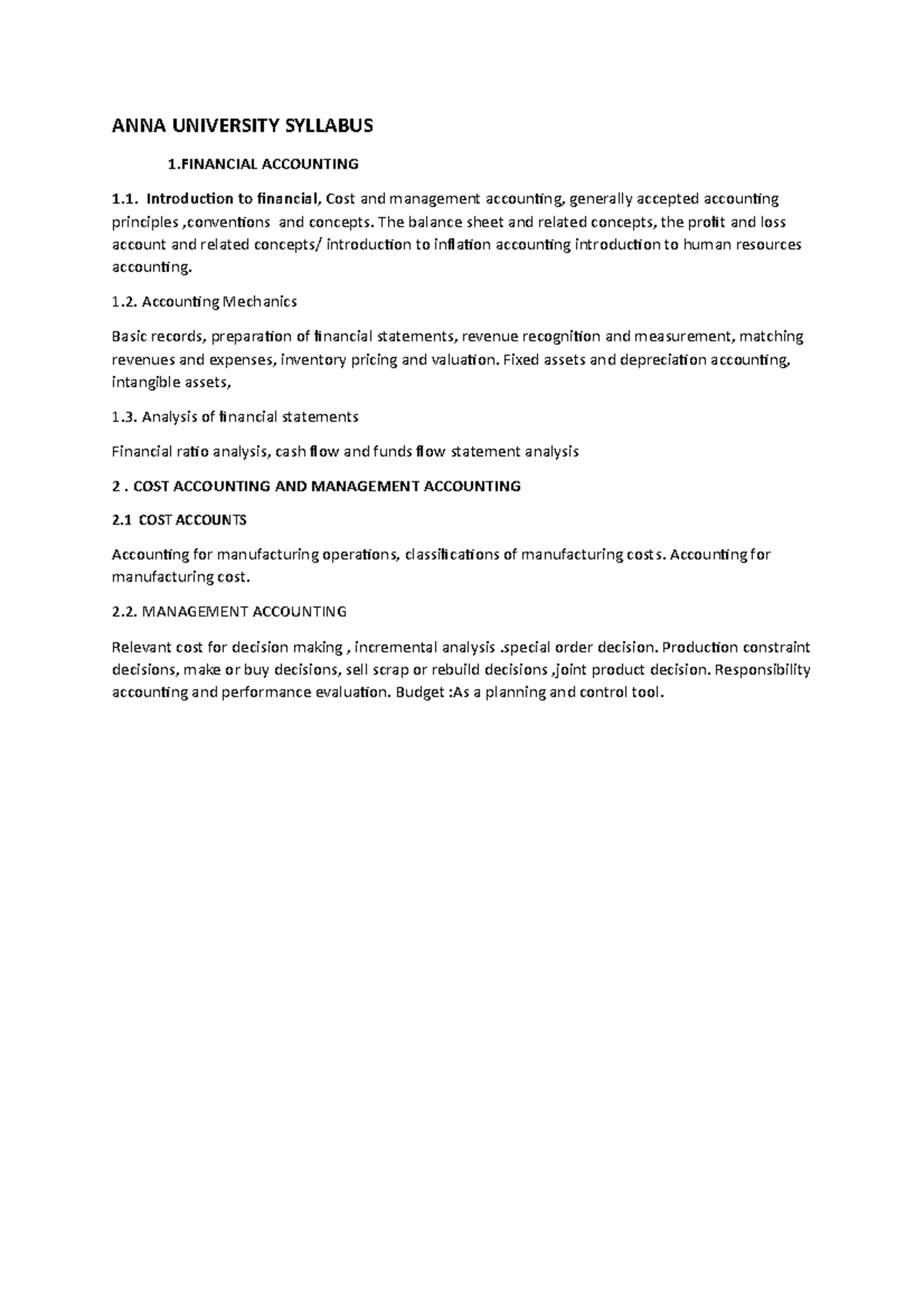 ANNA University Syllabus - ANNA UNIVERSITY SYLLABUS 1 ACCOUNTING ...