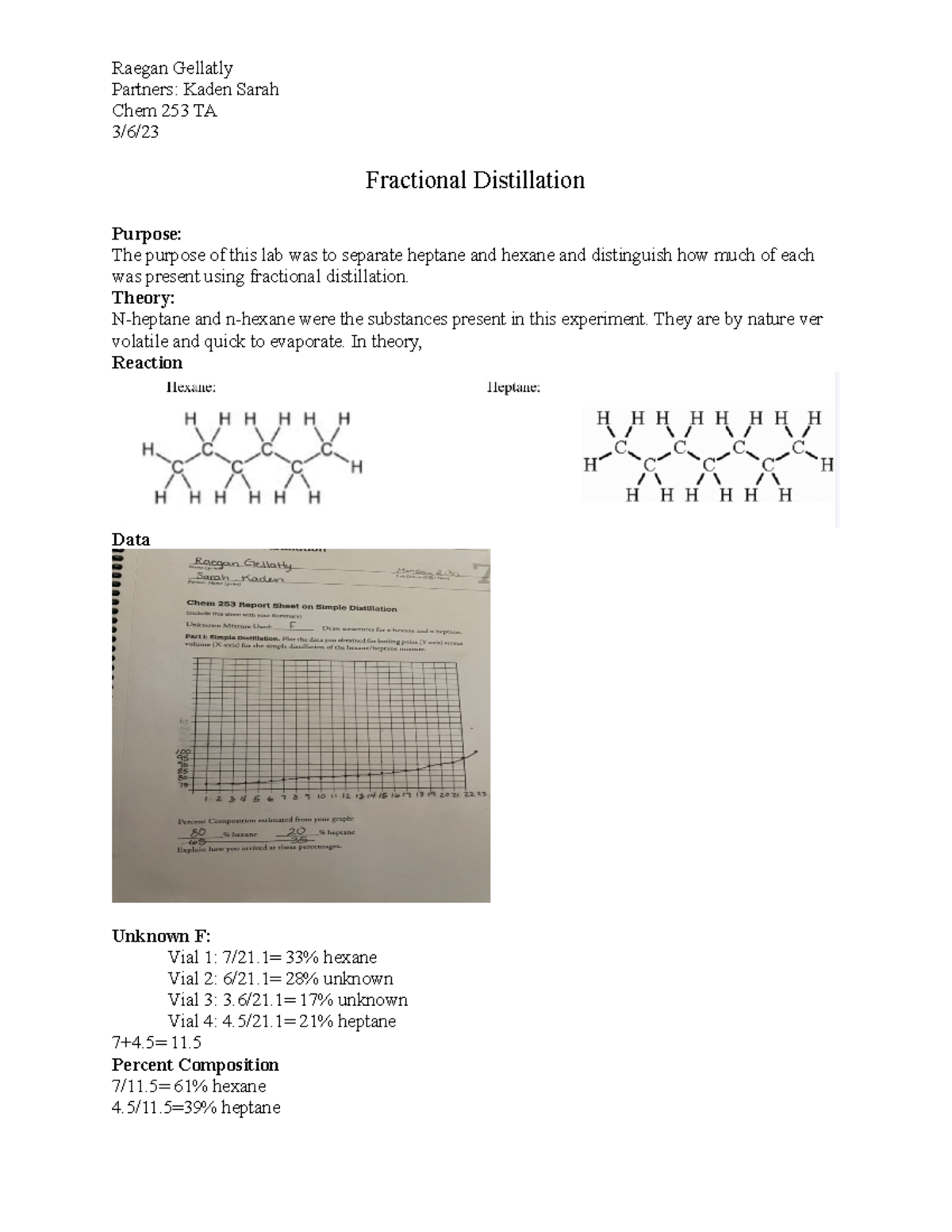 Fractional Distillation - Theory: N-heptane and n-hexane were the ...