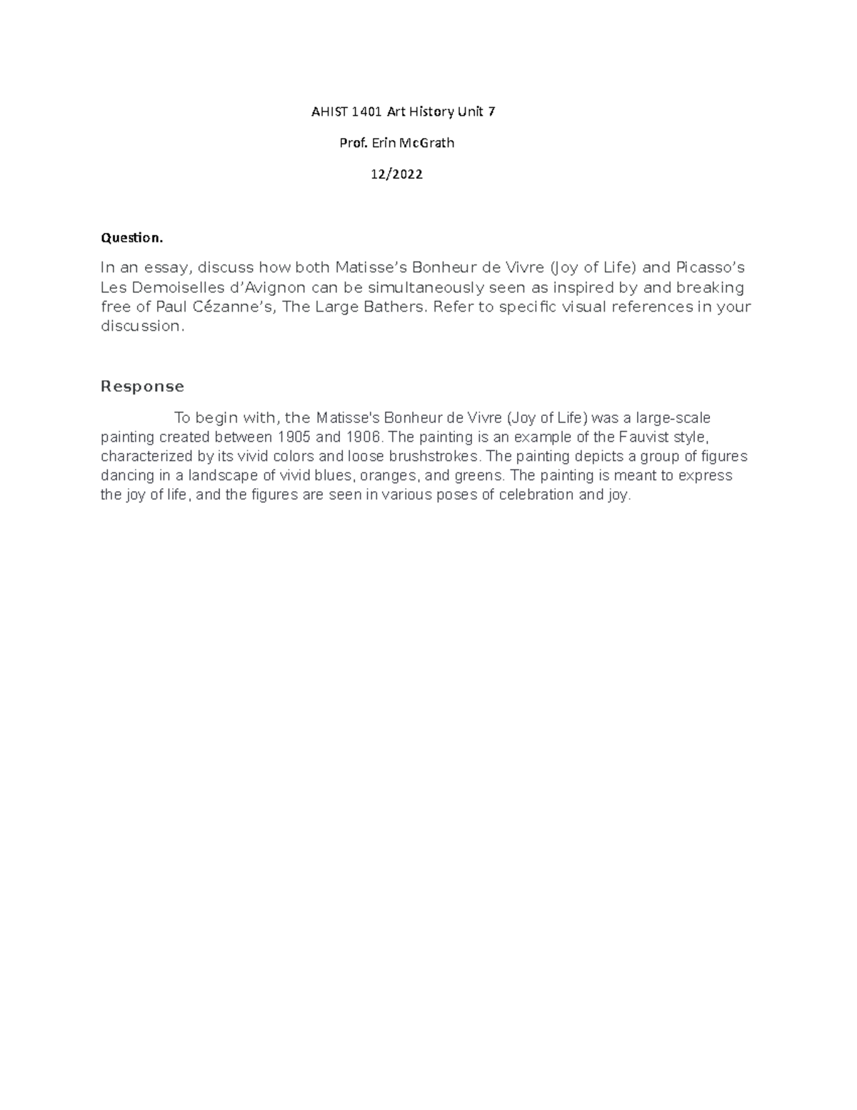 AHIST 1401 Art History Unit 7 - AHIST 1401 Art History Unit 7 Prof ...