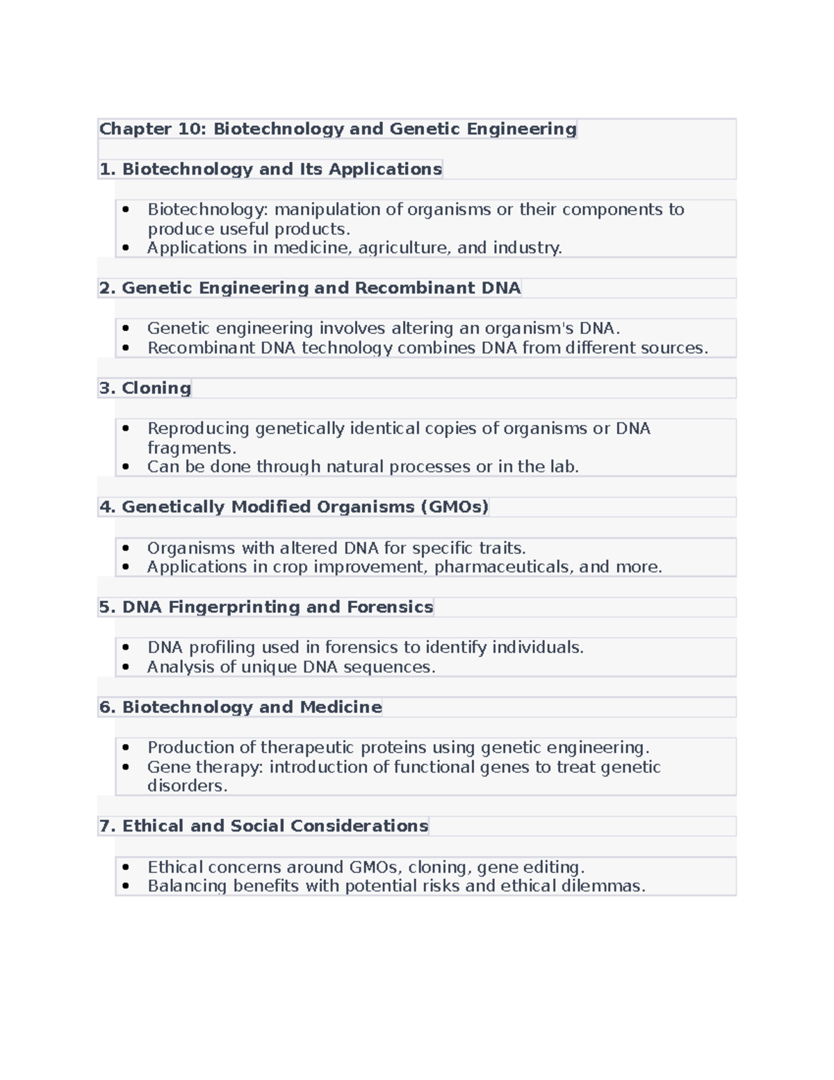 Bio 100 10 - Bio 100 notes - Chapter 10: Biotechnology and Genetic ...