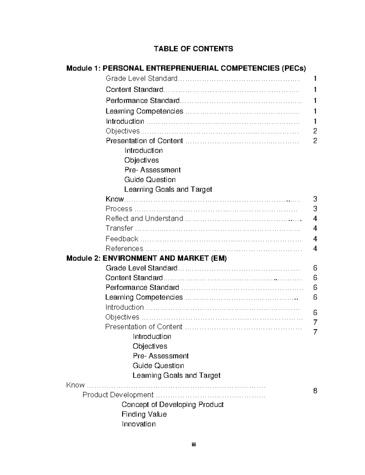 B-Table of Contents TG CHS10 - iii TABLE OF CONTENTS Module 1: PERSONAL ...
