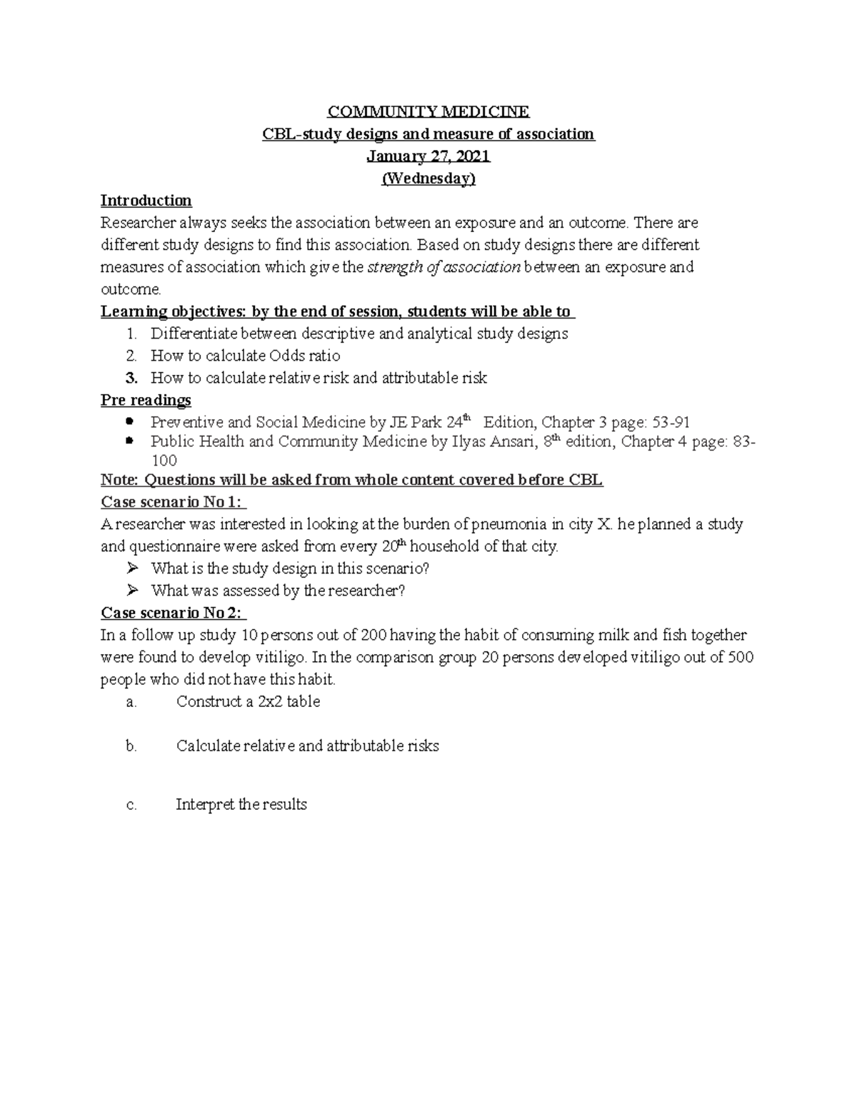 CBL study designs and measure of association - COMMUNITY MEDICINE CBL ...
