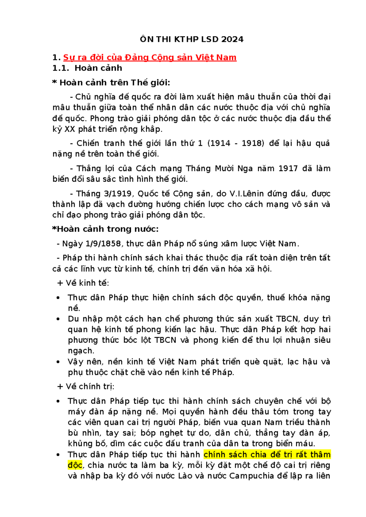 Đề cương ôn thi KTHP LSD - đề cương lsd - ÔN THI KTHP LSD 2024 Sự ra đời của Đảng Cộng sản Việt ...
