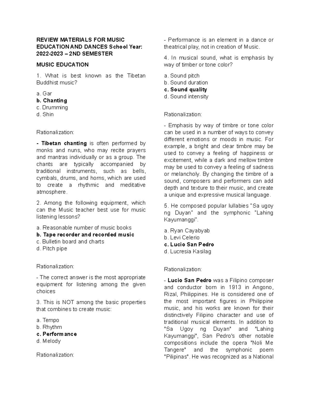 Reviewer IN Music Education AND Dances - REVIEW MATERIALS FOR MUSIC ...