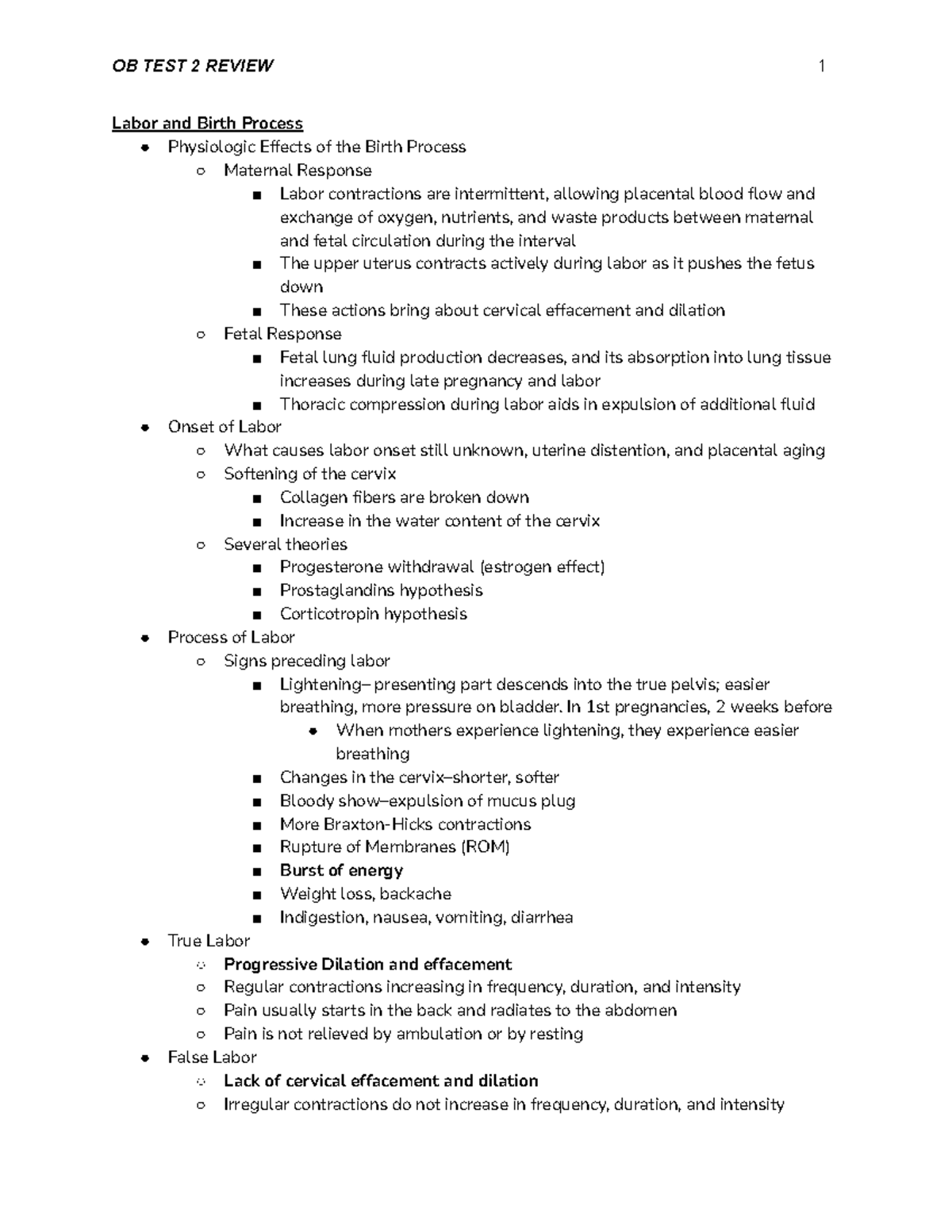 OB TEST 2 Review - OB content material that contains: Labor and Birth ...