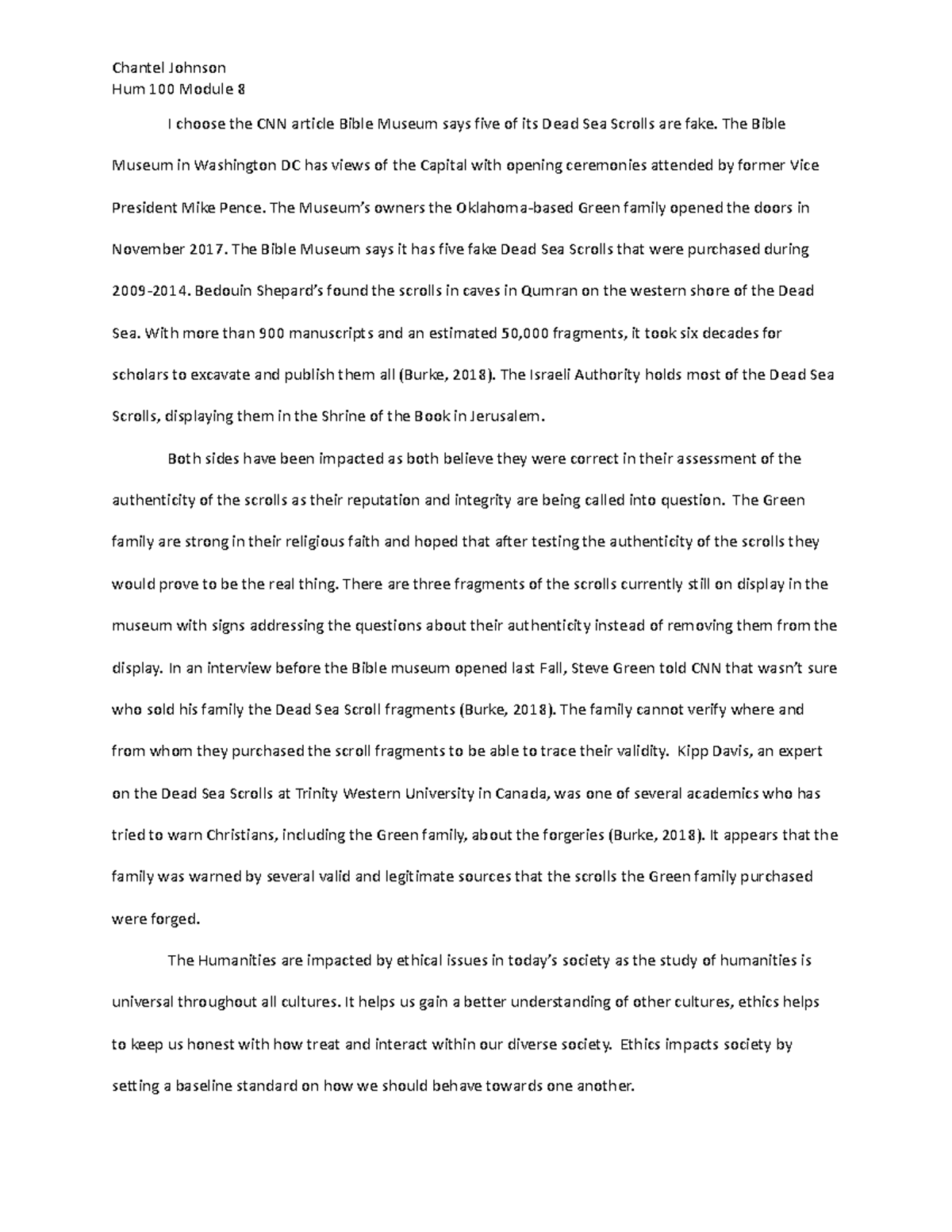 Hum 100 mod 8 - Module 8 short paper - Chantel JohnsonHum 100 Module 8 ...