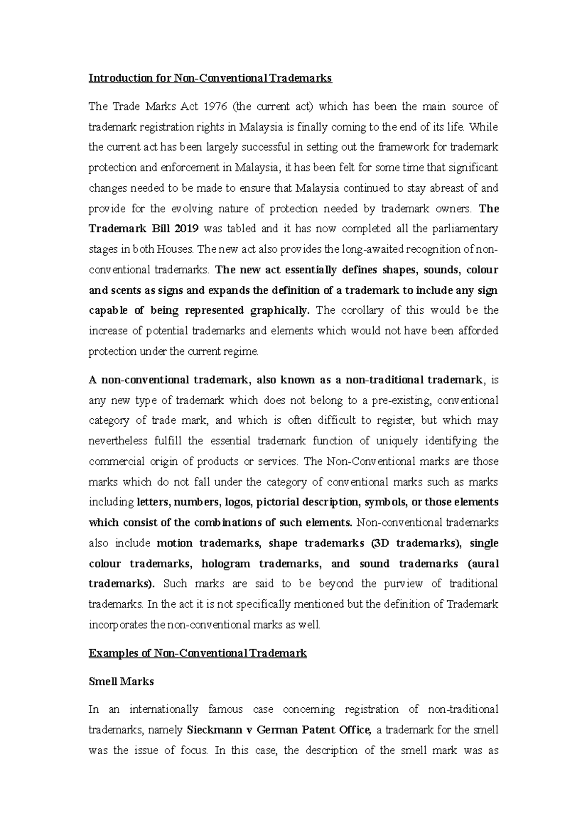 Advantages and disadvantages of non-conventional trademarks ...