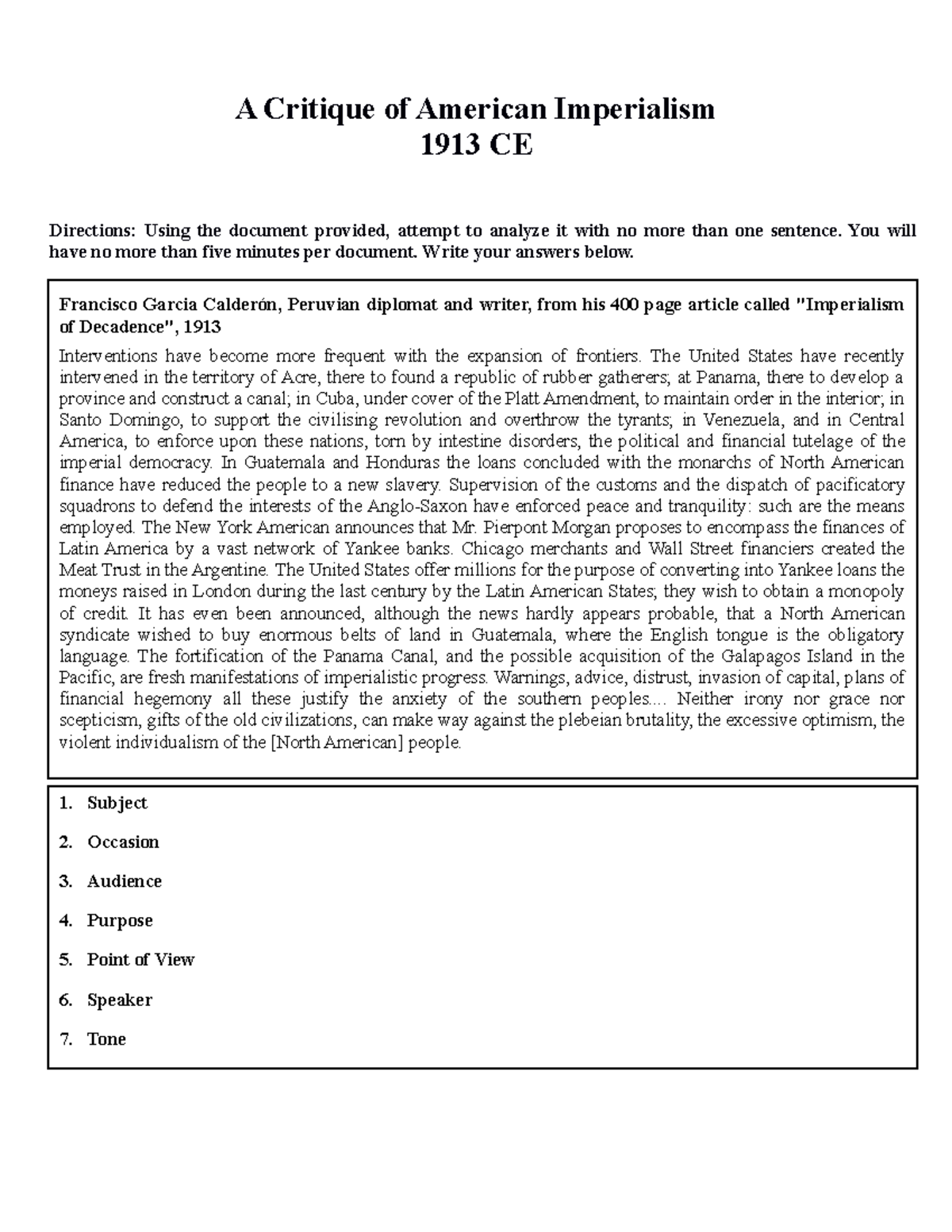 A Critique of American Imperialism, 1913 CE - A Critique of American ...