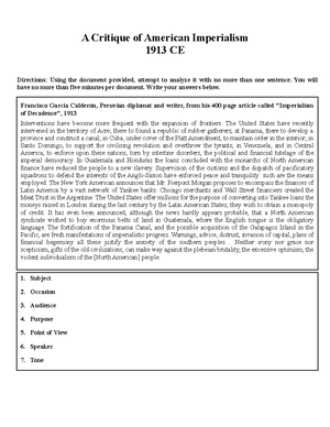 Imperialism and Spanish American War - DBQ - Imperialism and Spanish ...