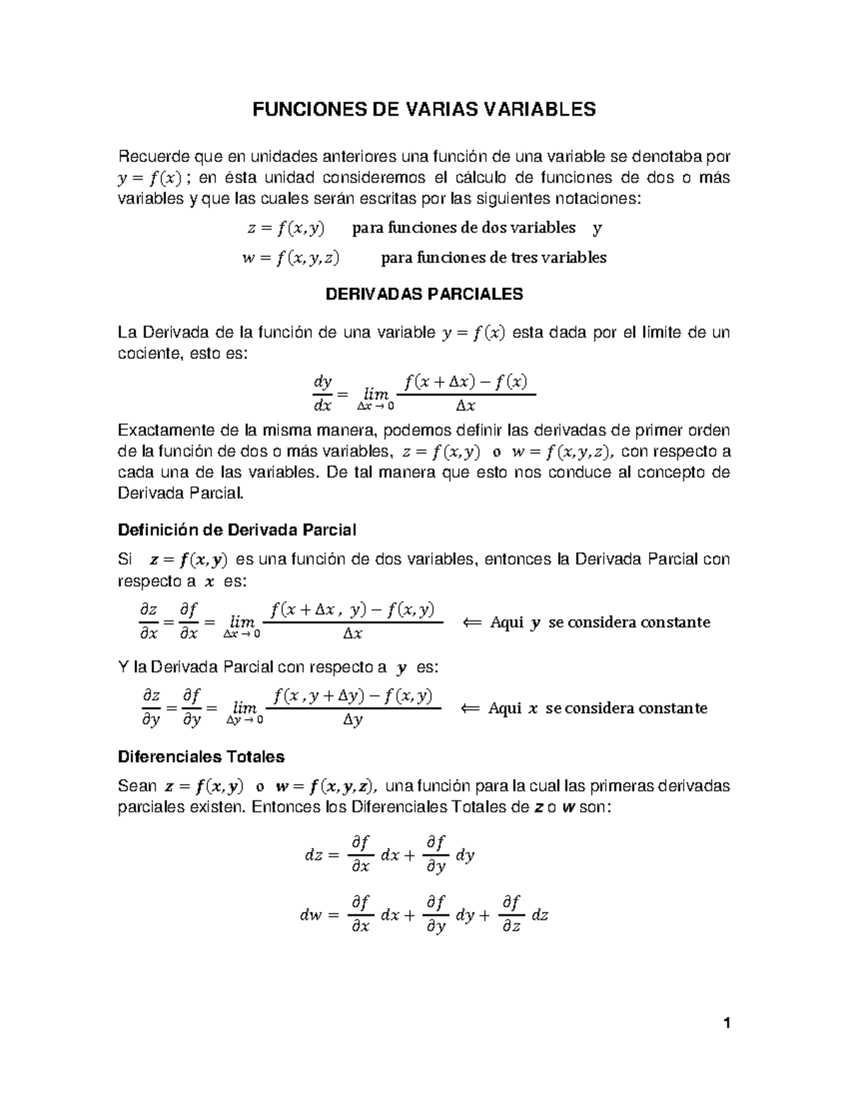 función de varias variables - FUNCIONES DE VARIAS VARIABLES Recuerde ...