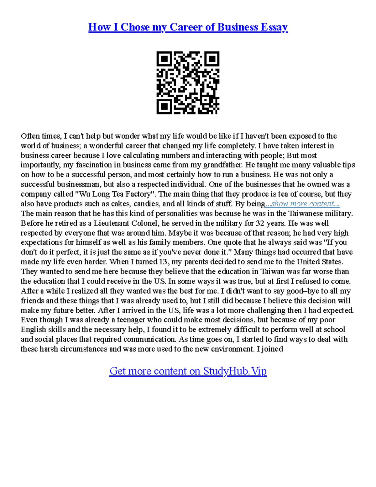 Career Essay Sample - How I Chose my Career of Business Essay Often ...