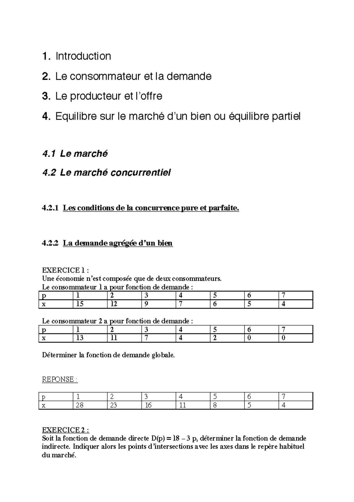 Exercices 4.2 de sciences éco - 1. Introduction 2. Le consommateur et ...