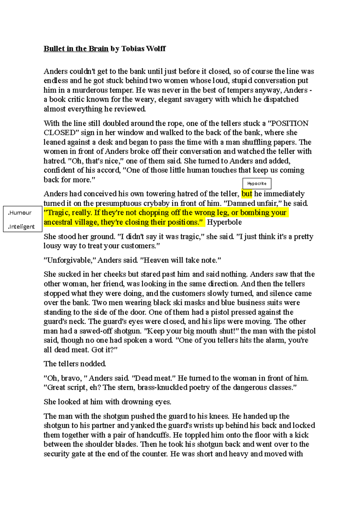 Bullet in the Brain by Tobias Wolff - He was never in the best of ...