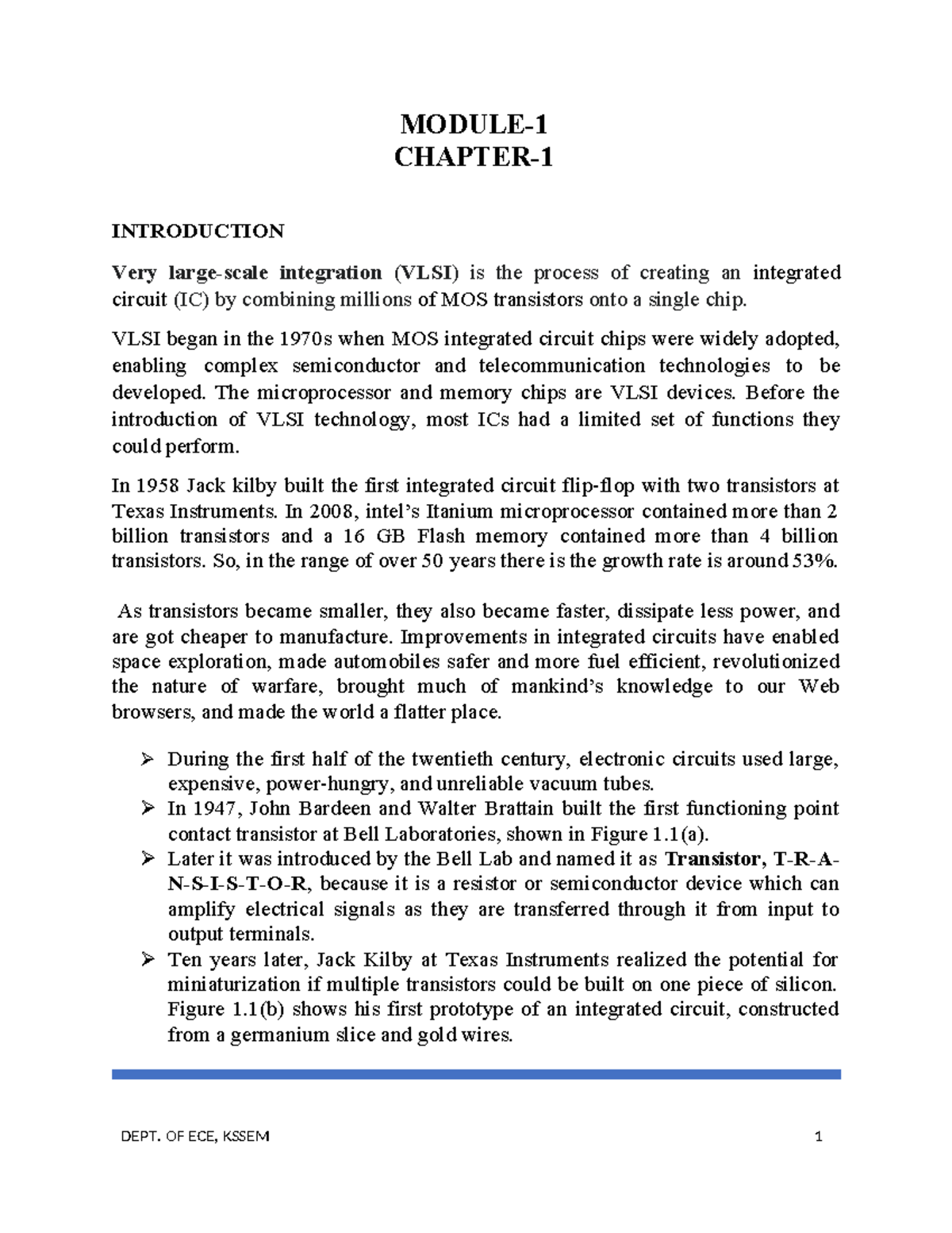 VLSI 21EC63 module 1 - MODULE- CHAPTER- INTRODUCTION Very large-scale ...