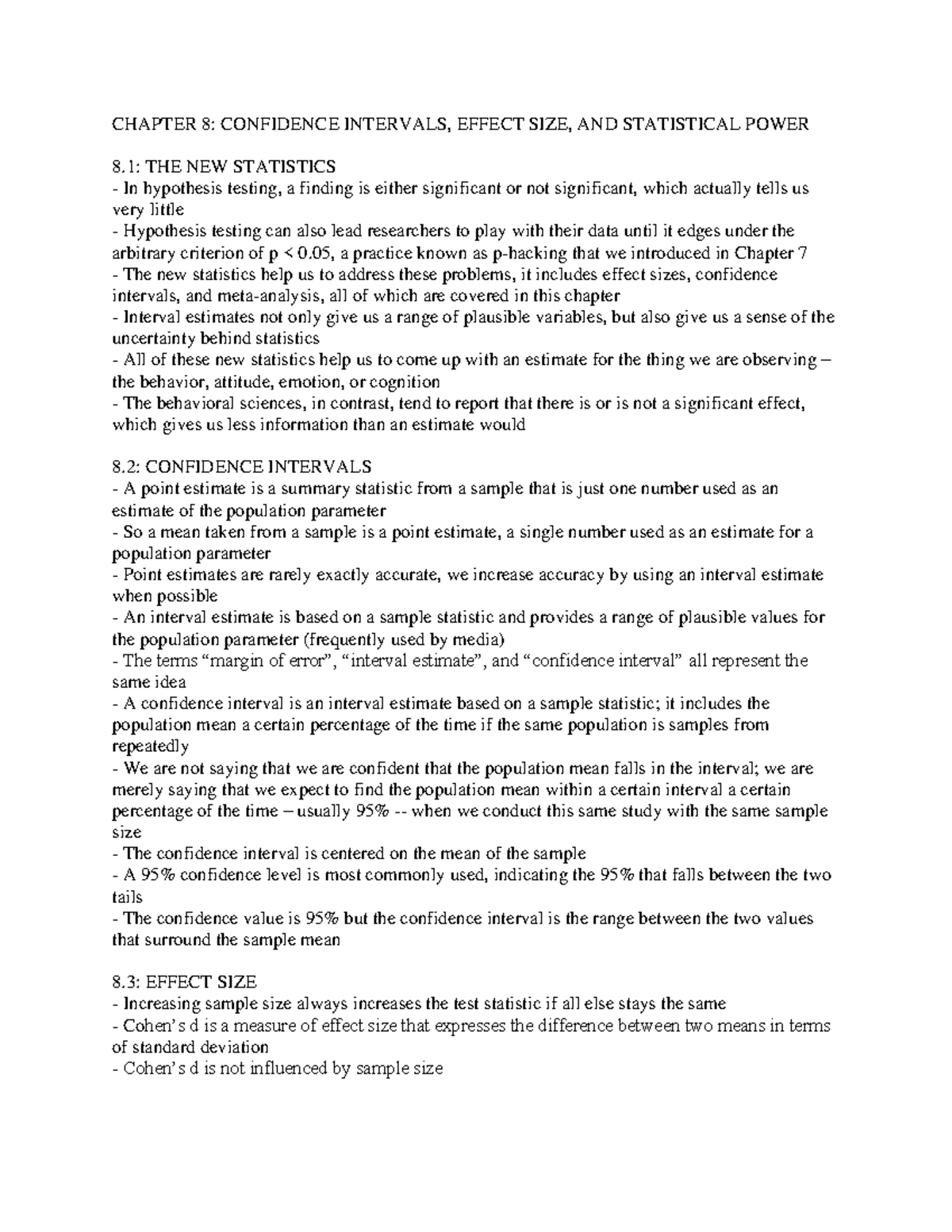 Statsch 8 - Confidence Intervals, Effect Size, Statistical Power ...
