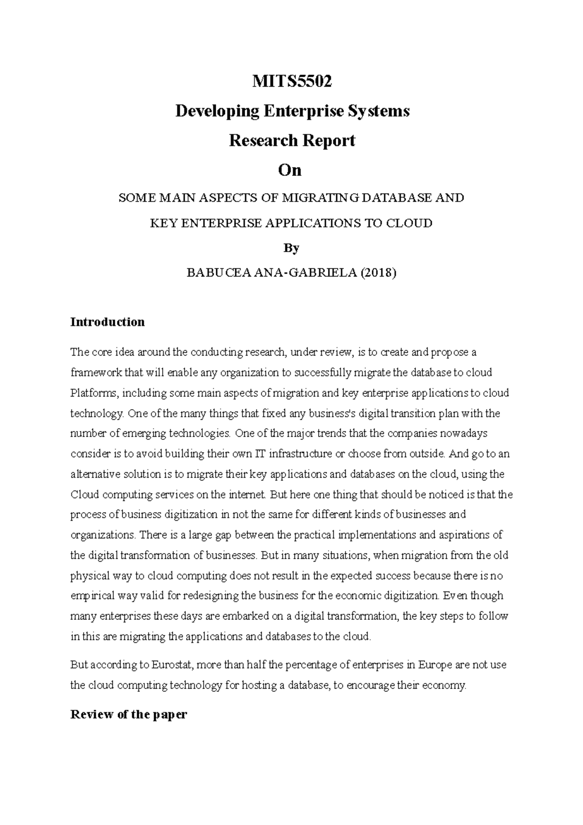 IT-187 - Grade: A - MITS Developing Enterprise Systems Research Report ...