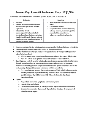 Endocrinology Review Sheet - Exam #1 Review on Chap. 17 (1/19) Compare ...