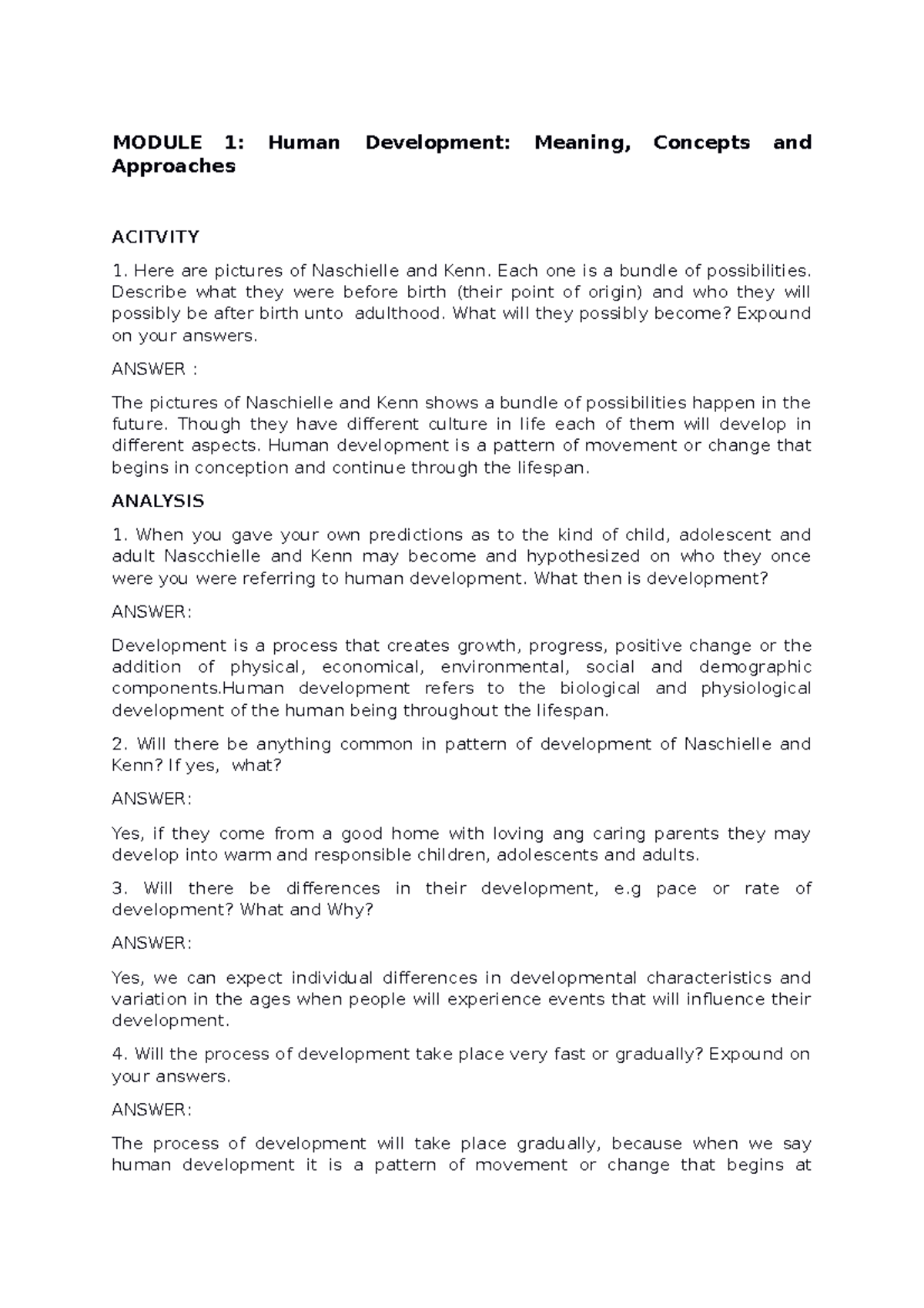 New word - END OF MODULE ASSESSMENT ANSWER SHEET - MODULE 1: Human ...