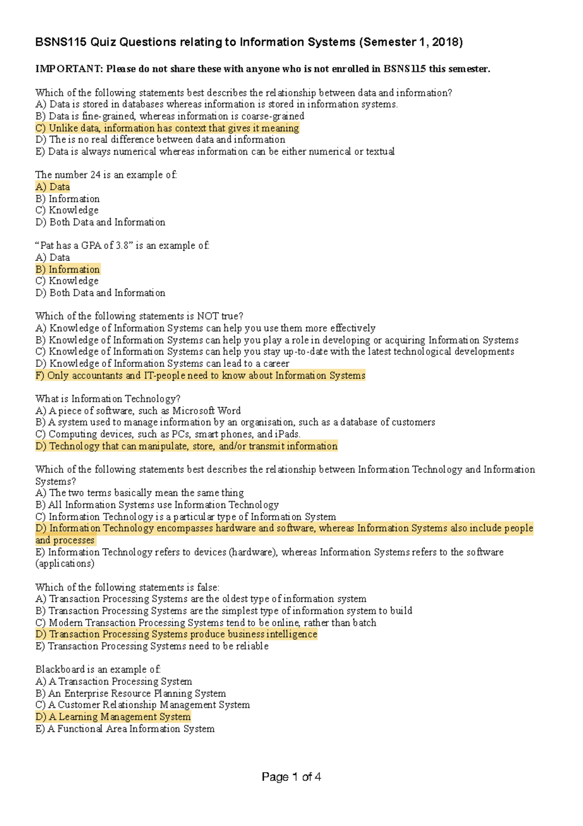 BSNS115-Quiz - acccounting and information systems - BSNS115 Quiz ...