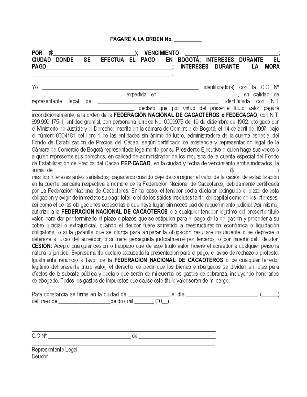 Pagare Y Carta DE Instrucciones Fepcacao - PAGARE A LA ORDEN No ...