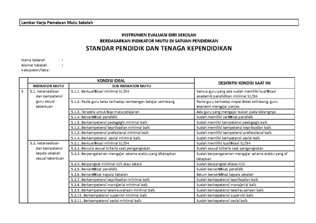 Contoh Instrumen EDS STD PTK (Sekolah Menengah Pertama) - Lembar Kerja ...