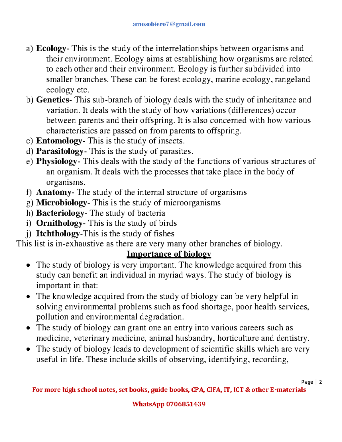 FORM ONE Biology Notes-1-1 2-2 - amosobiero7@gmail Page | 2 For more ...