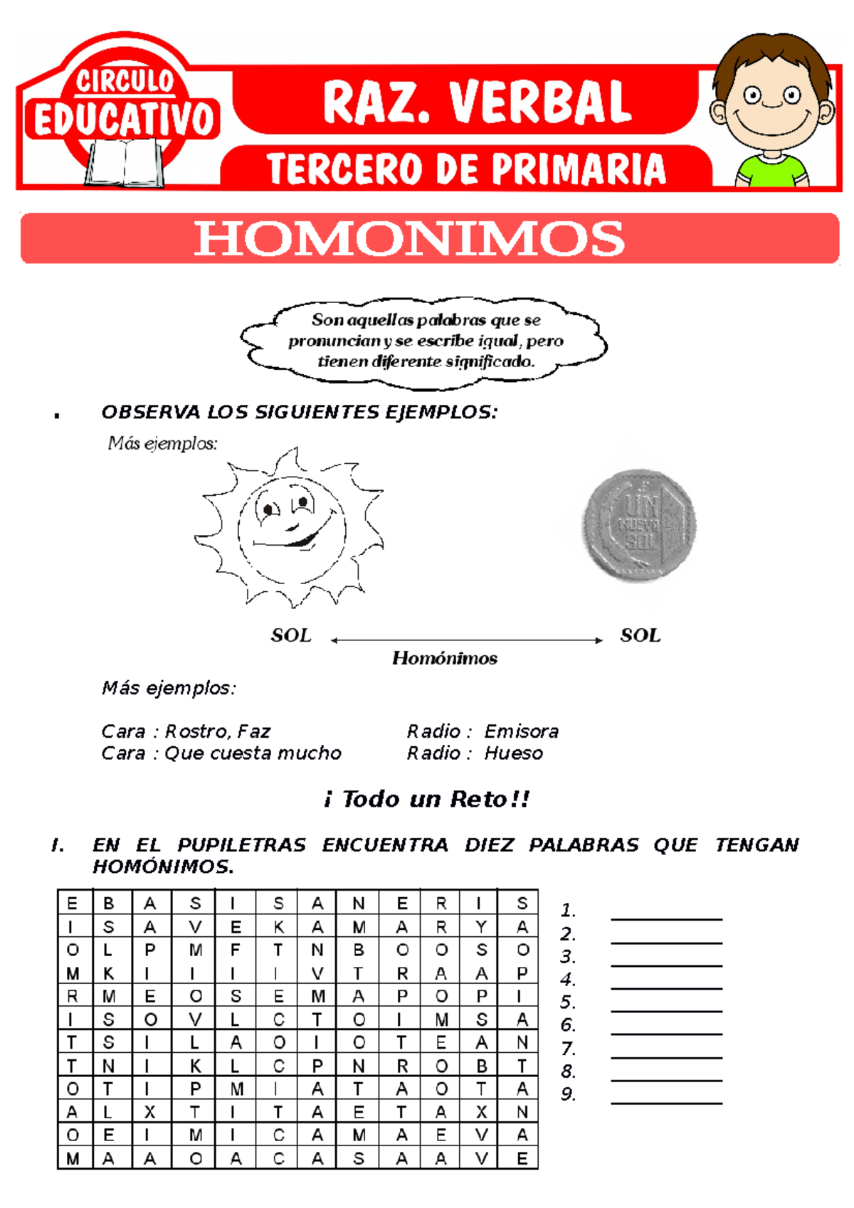 Los Homonimos para Tercero de Primaria - . OBSERVA LOS SIGUIENTES ...