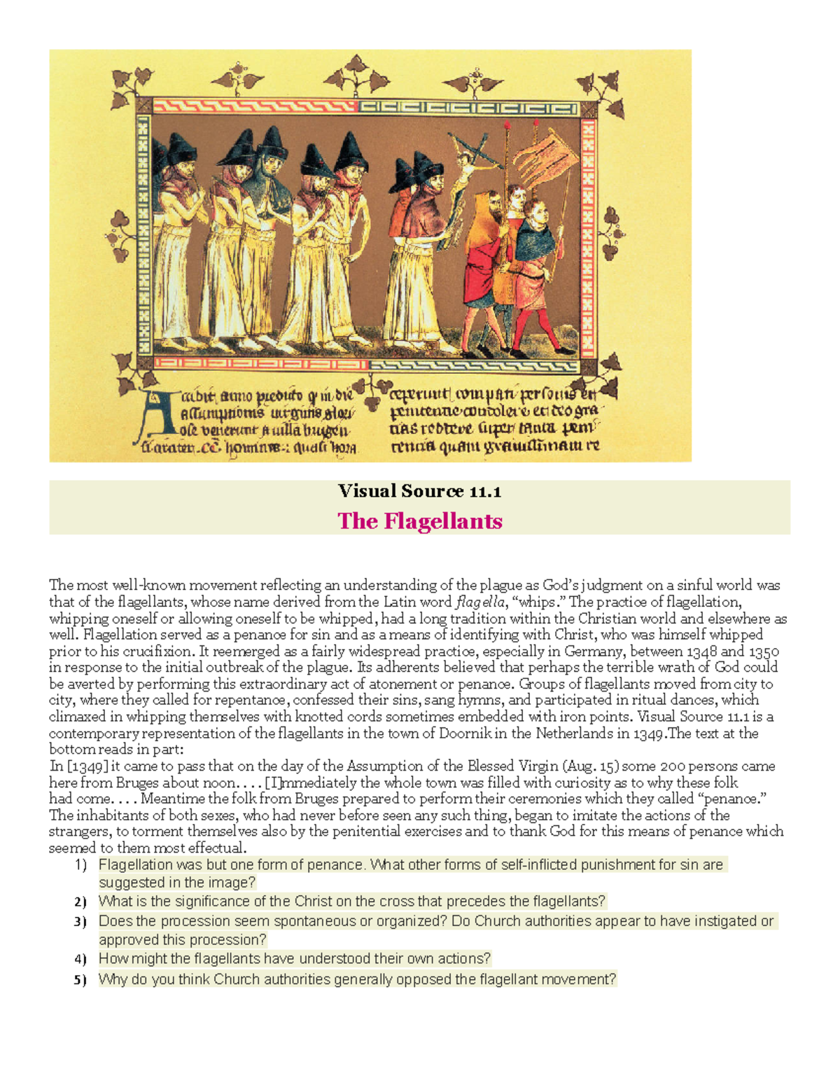 Black Death visual sources with questions - Visual Source 11. The ...