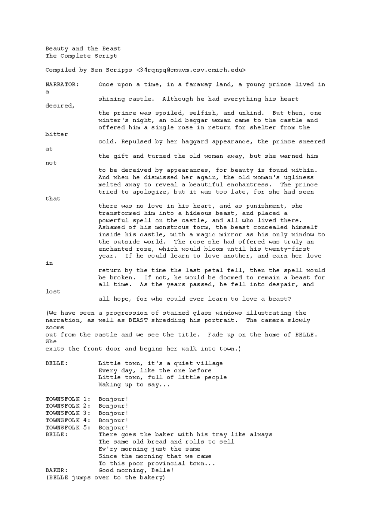 Beauty and the Beastbeauty - Beauty and the Beast The Complete Script Compiled by Ben Scripps ...