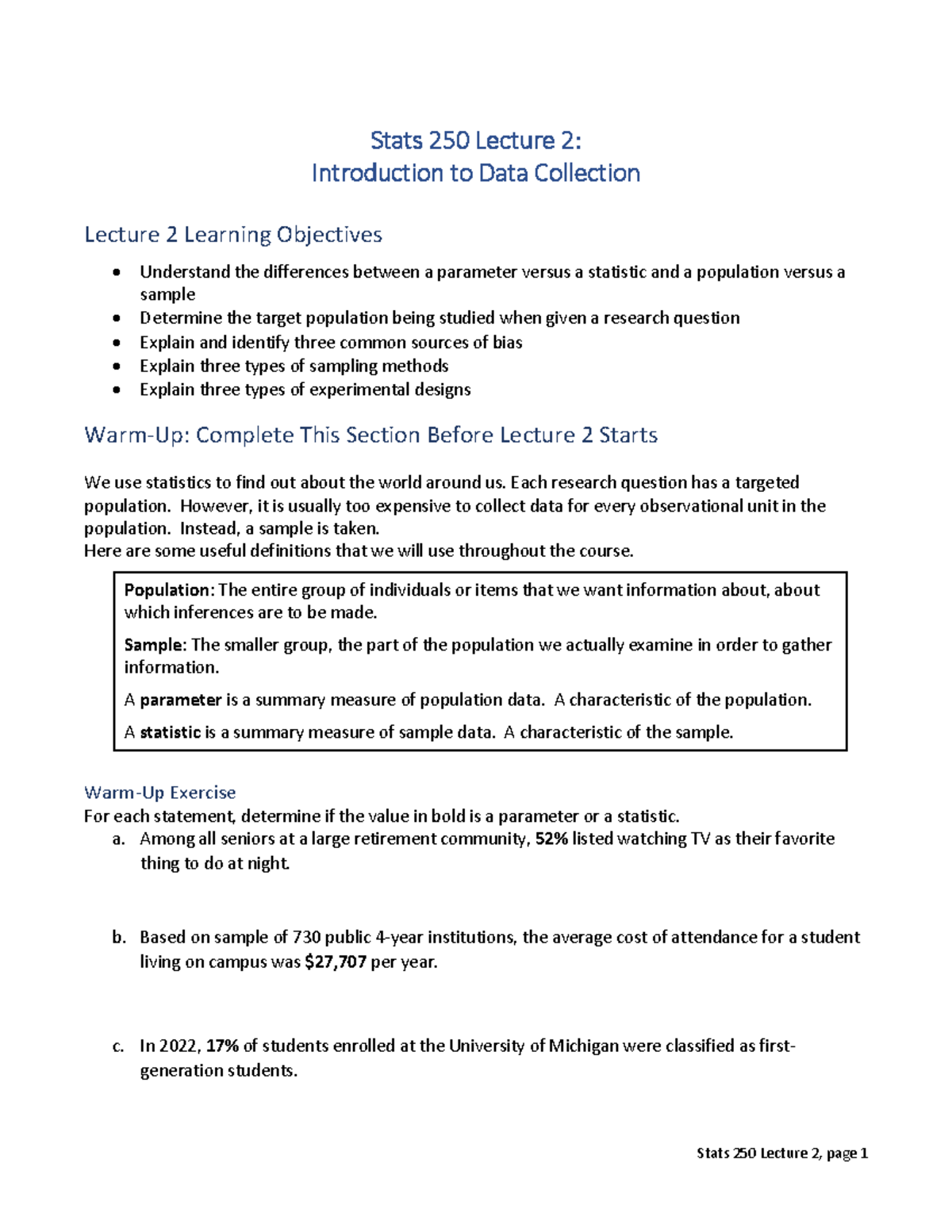 Stats 250 Lecture 2 Data Collection Stats 250 Lecture 2 Introduction To Data Collection