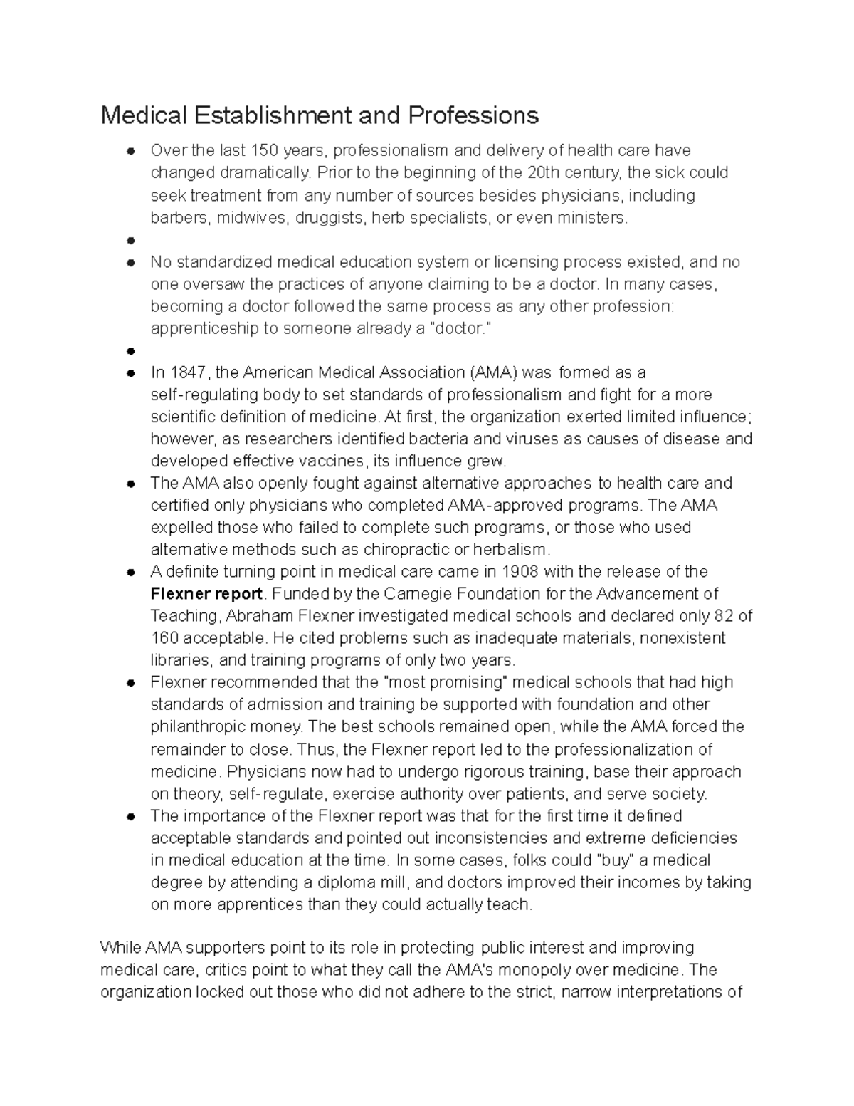 Medical Establishment and Professions, cost of health care - Medical ...